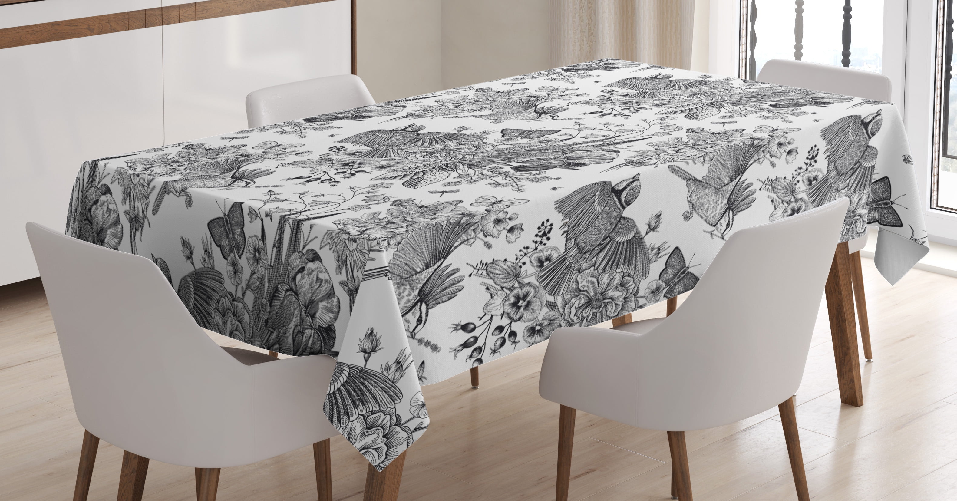 Ambesonne Floral Tablecloth Rectangular Table Cover, Detailed Engraving ...