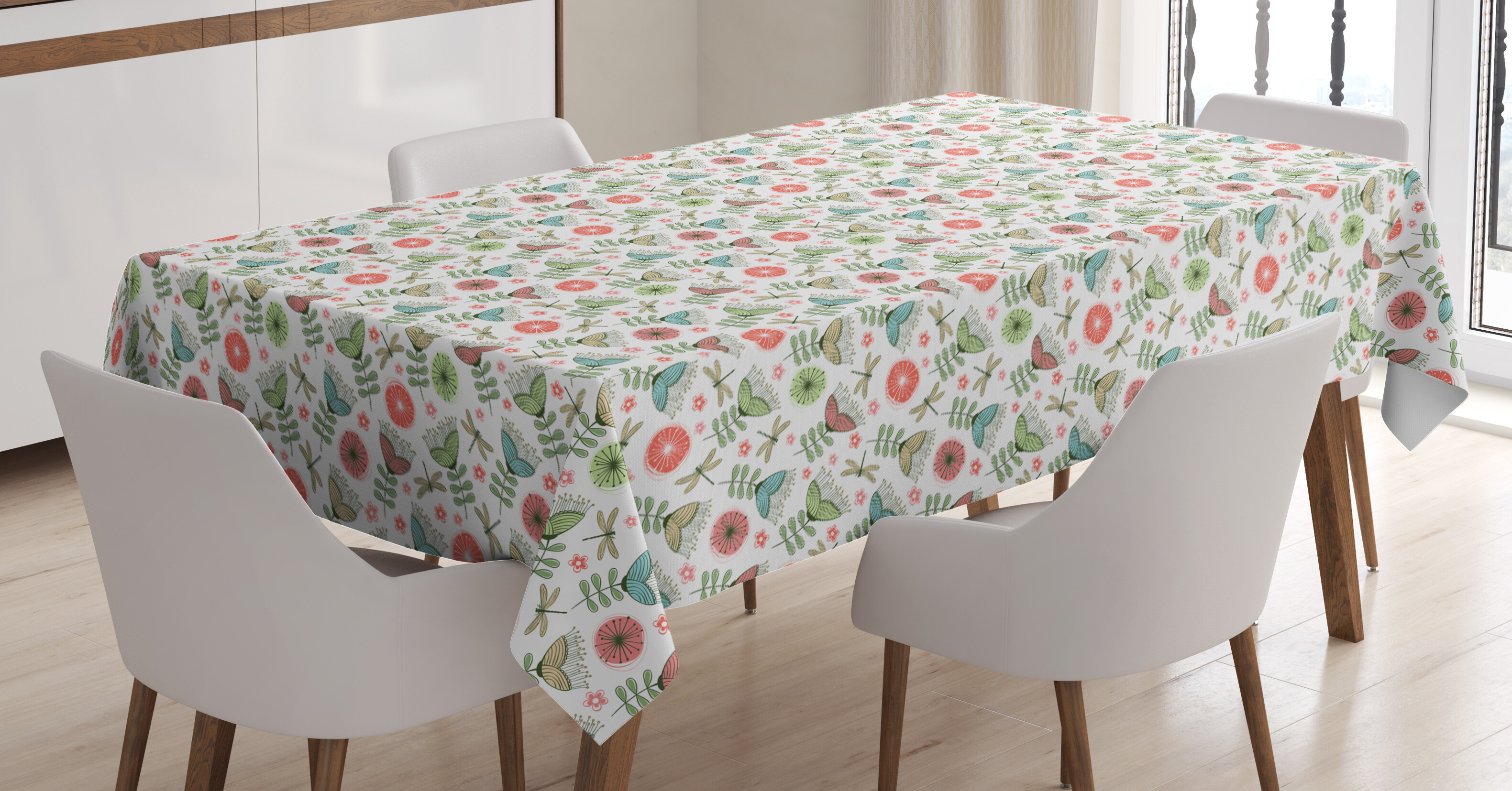 Ambesonne Floral Tablecloth Rectangular Table Cover, Doodle Art Petal ...