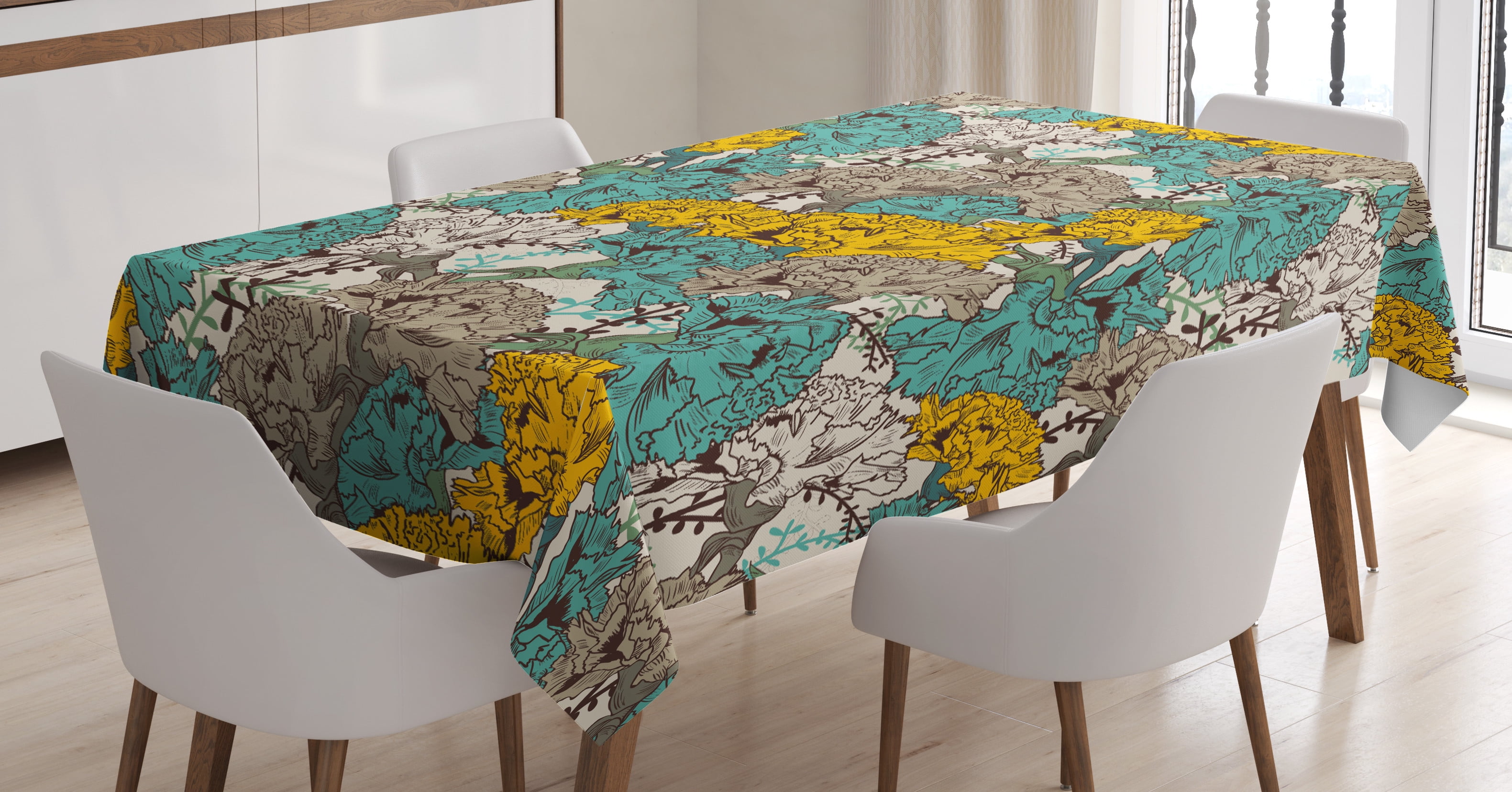 Ambesonne Floral Tablecloth Rectangular Table Cover, Drawing Style ...