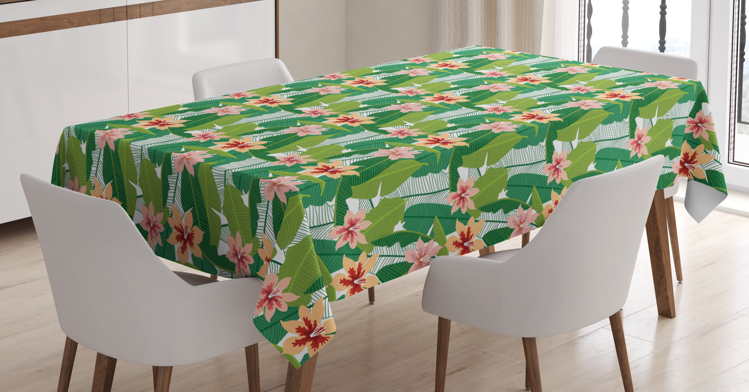 Ambesonne Floral Tablecloth Rectangular Table Cover, Exotic Hawaiian ...