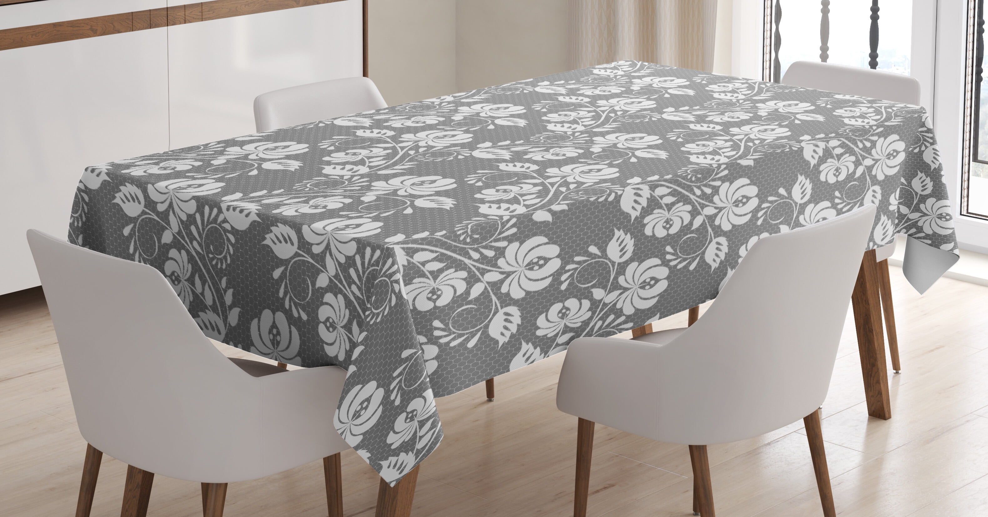 Ambesonne Floral Tablecloth Rectangular Table Cover, Leaves Swirls and ...