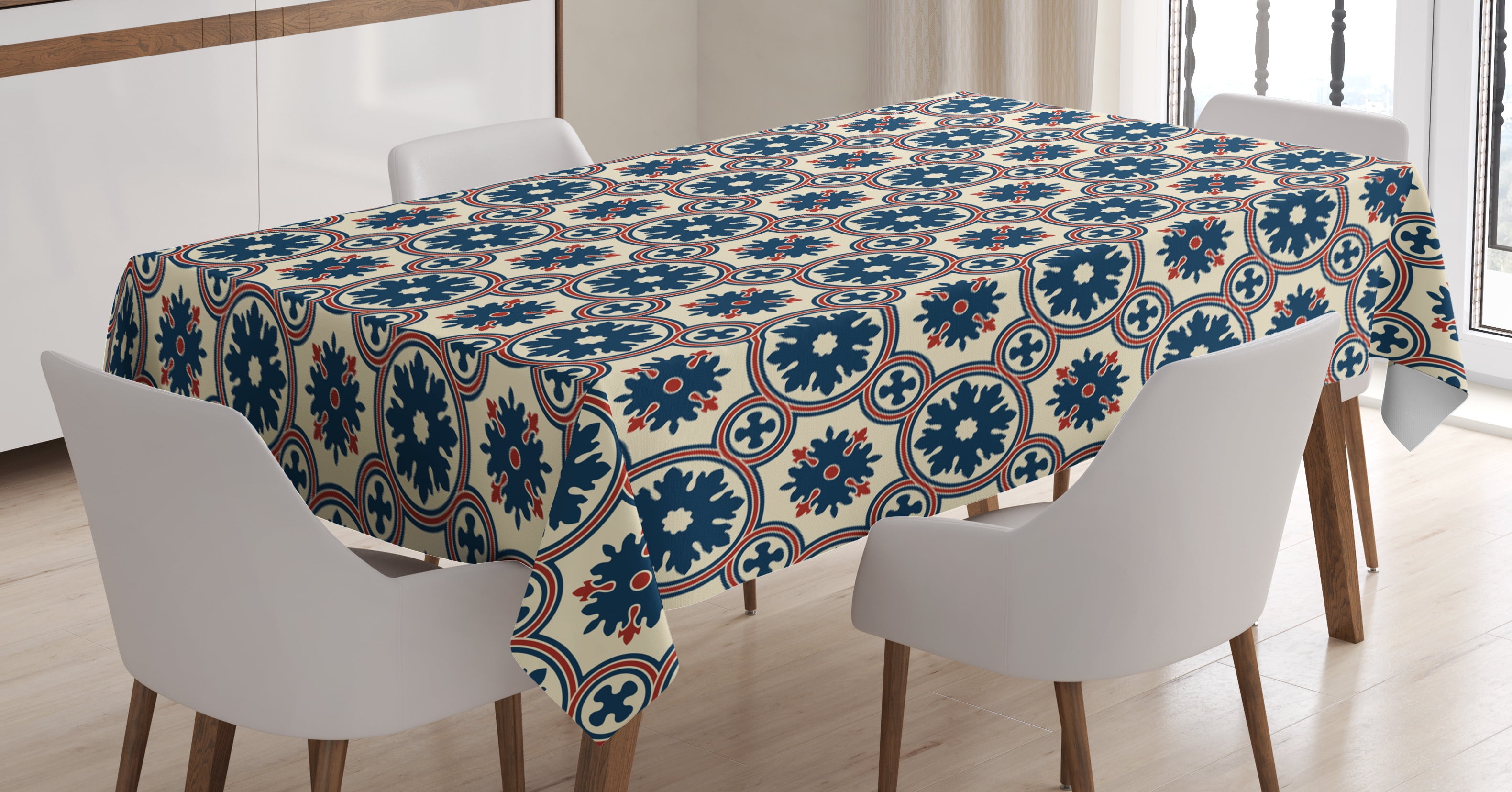 Ambesonne Floral Tablecloth Rectangular Table Cover, Ornate Circles ...