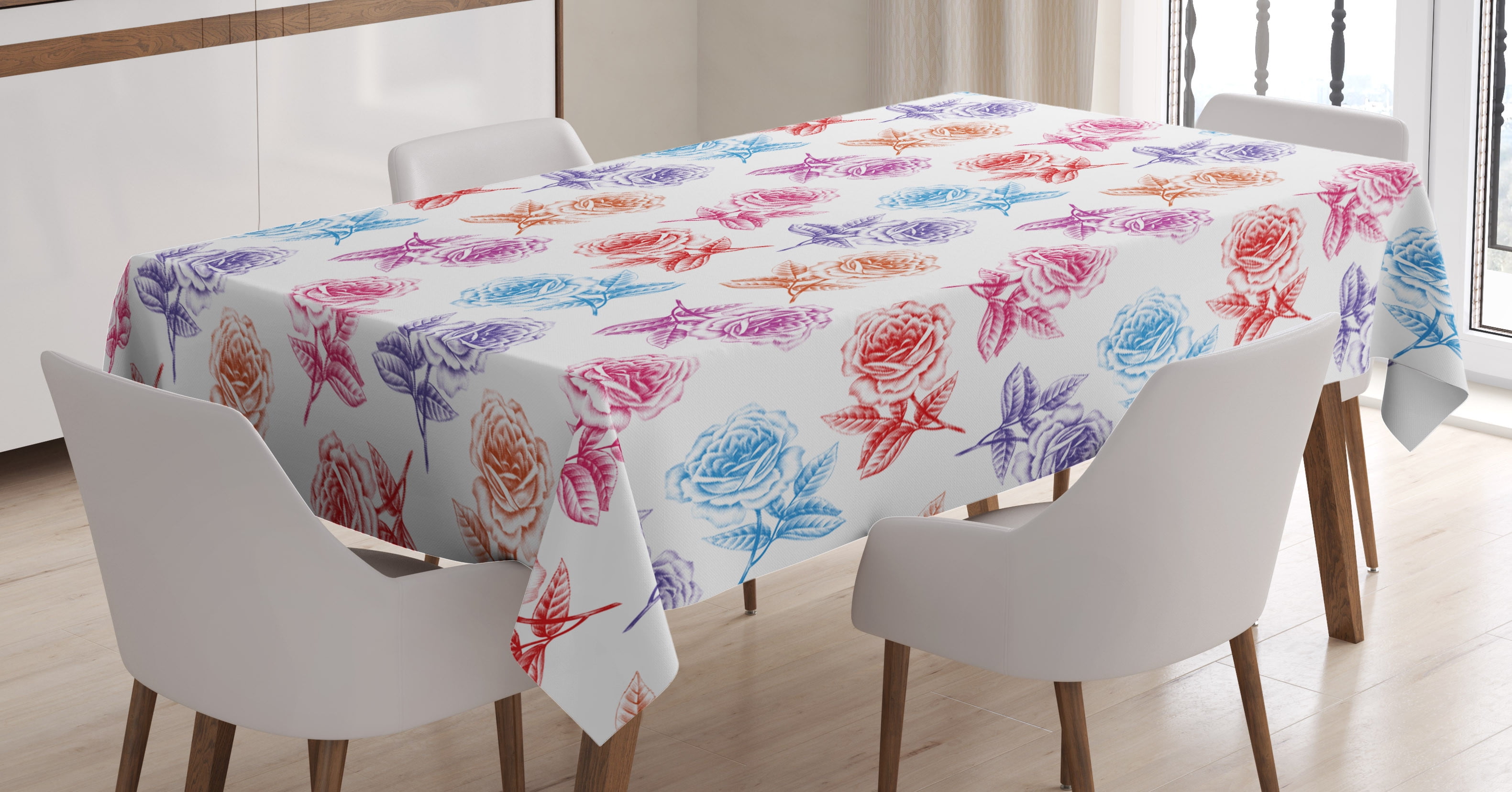 Ambesonne Floral Tablecloth Rectangular Table Cover, Romantic ...