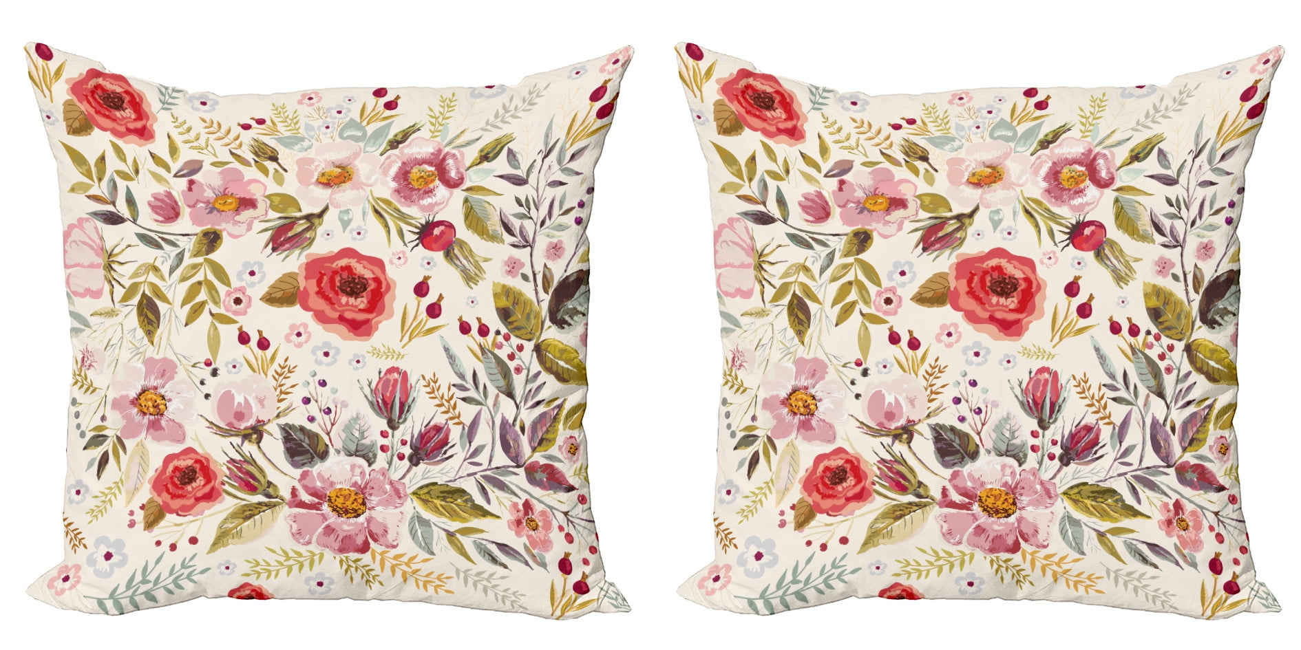 Ambesonne Floral Throw Pillow Cover 2 Pack, Flowers Roses Blooms, 18 ...