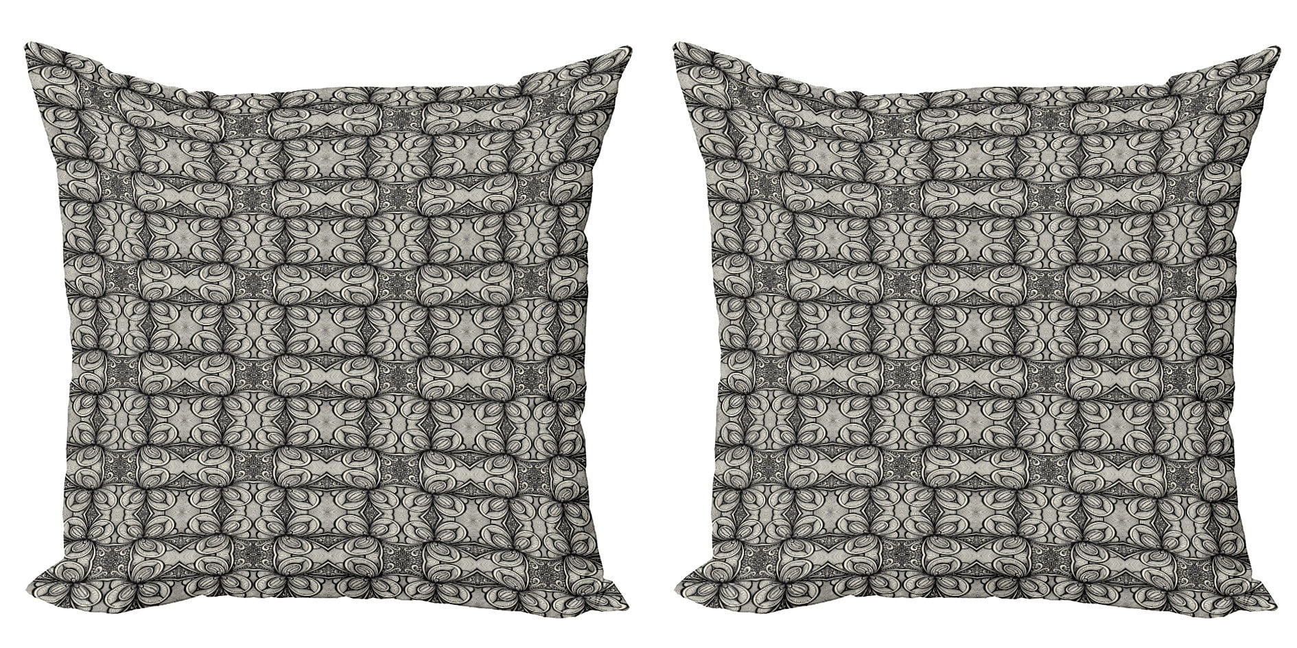 Ambesonne Floral Throw Pillow Cover 2 Pack, Zentangle Botanical Motif ...
