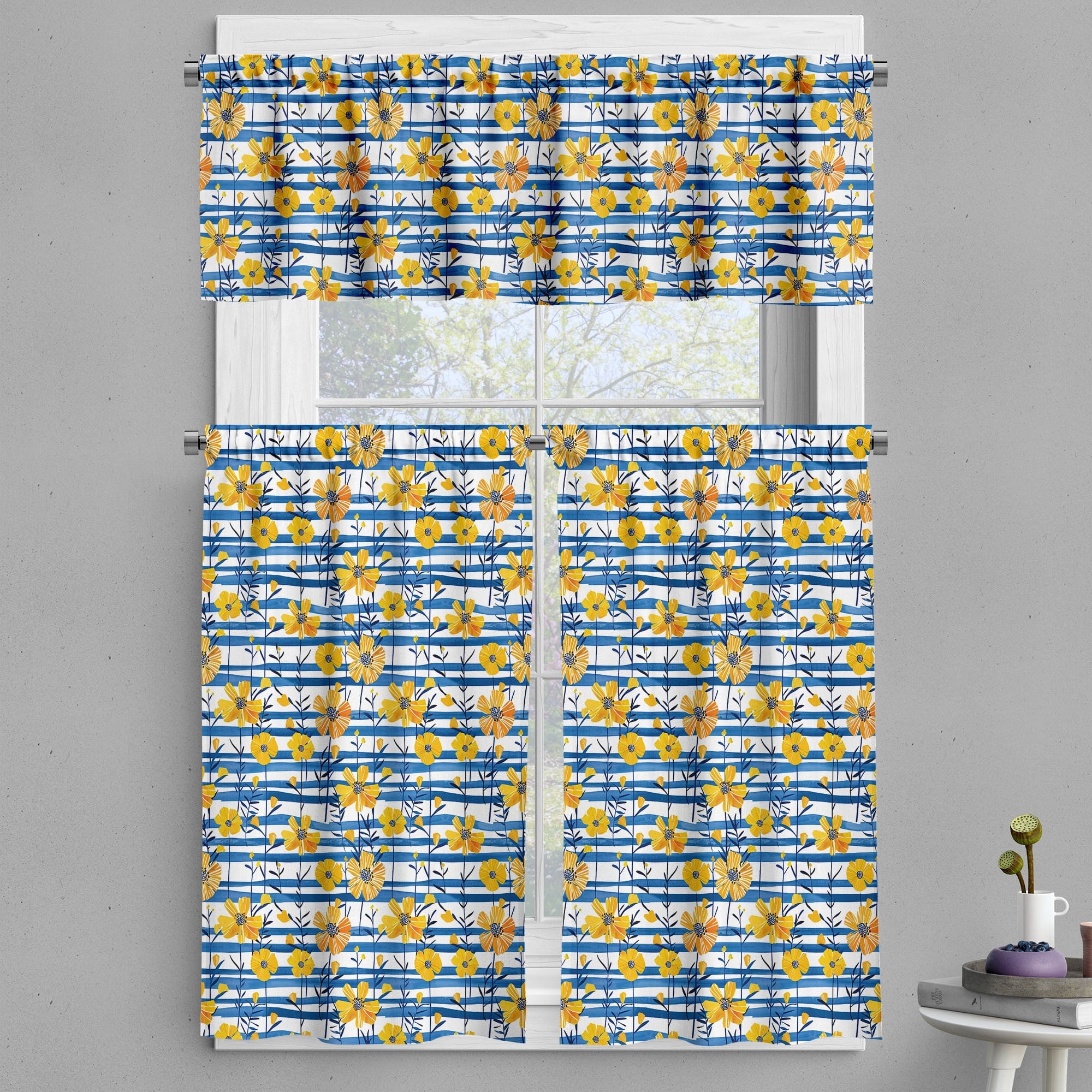 Ambesonne Floral Valance & Curtain 3 Pcs Set, Coastal House Vibe ...