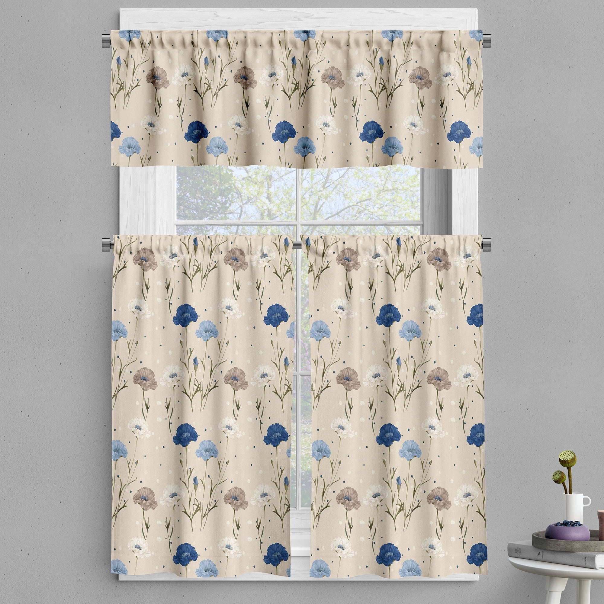Ambesonne Floral Valance & Curtain 3 Pcs Set, Vintage Cottagecore ...