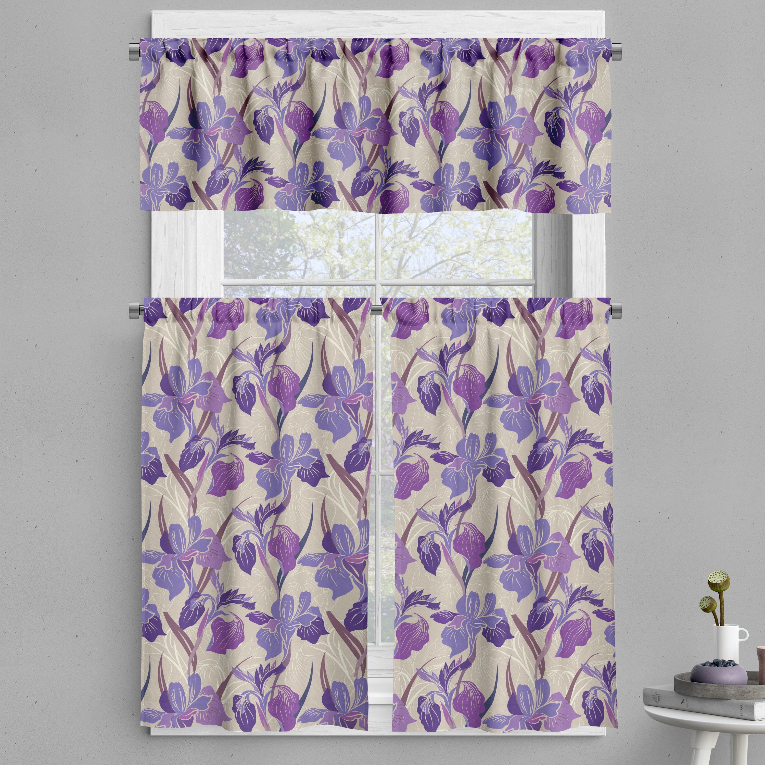 Ambesonne Floral Valance & Curtain, Digital Flowers Composition, 55"x24 ...
