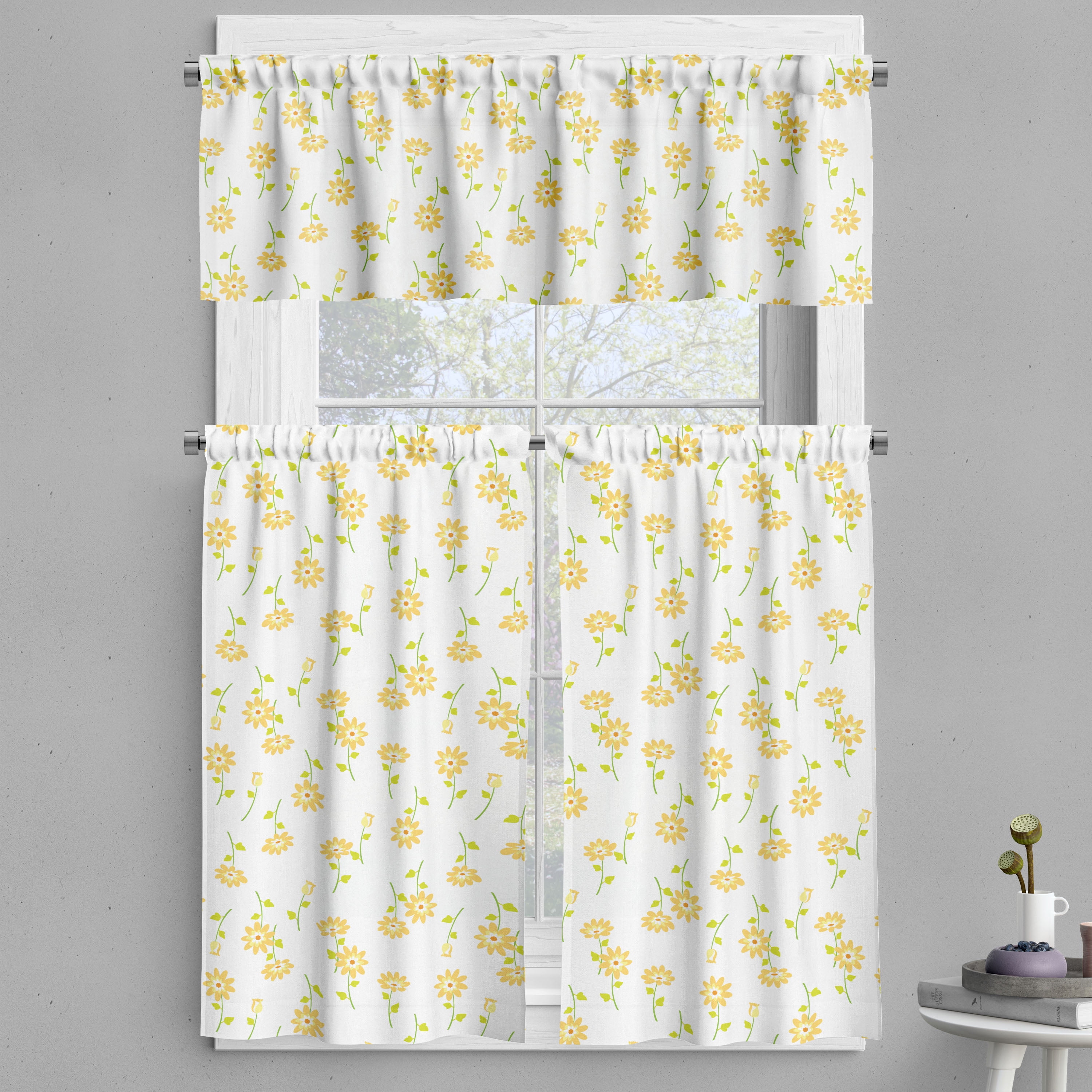 Ambesonne Floral Valance & Curtain, Spring Flourishes Tulips, 55"x45 ...