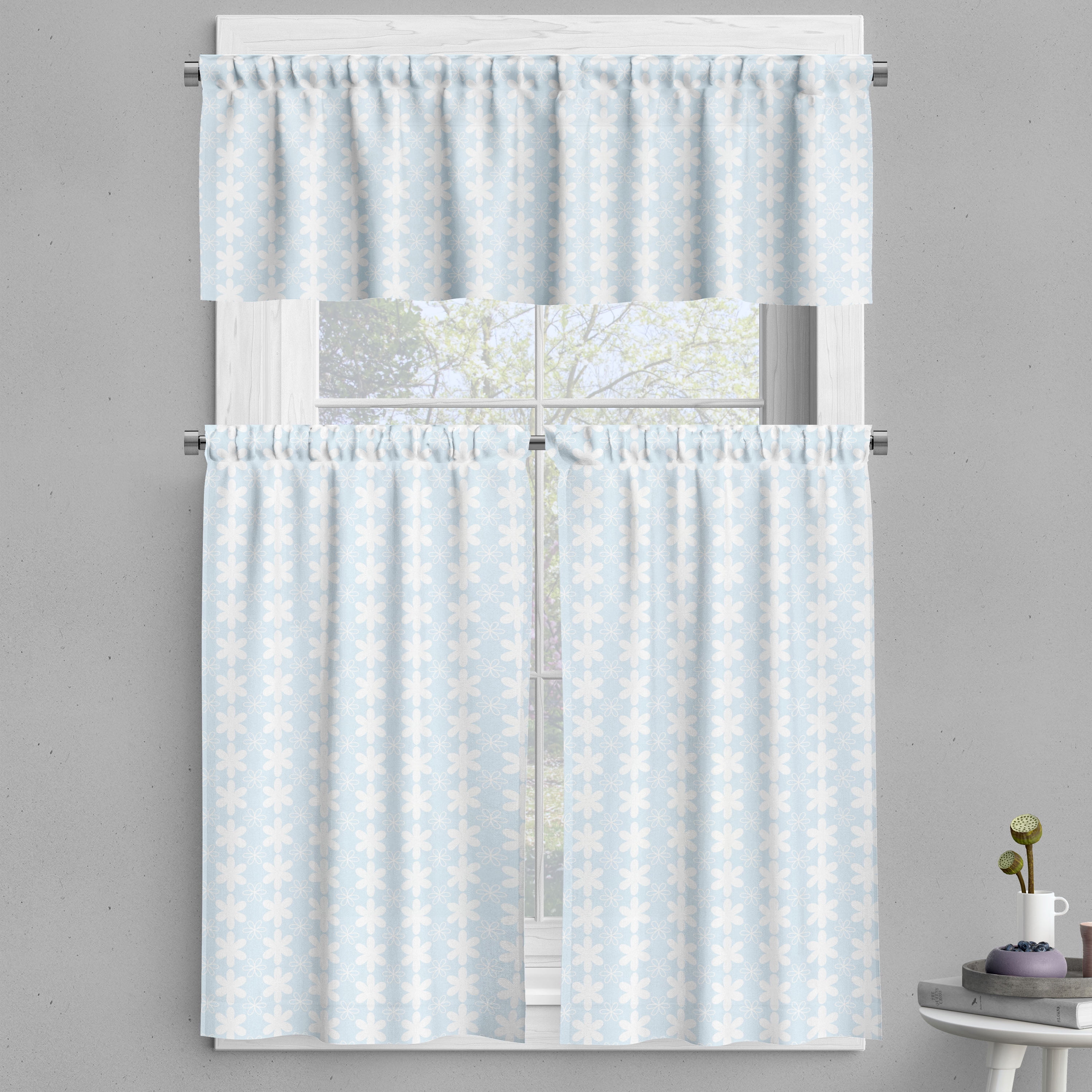 Ambesonne Floral Valance & Curtain, Vertical Spring Flowers, 55"x24 ...