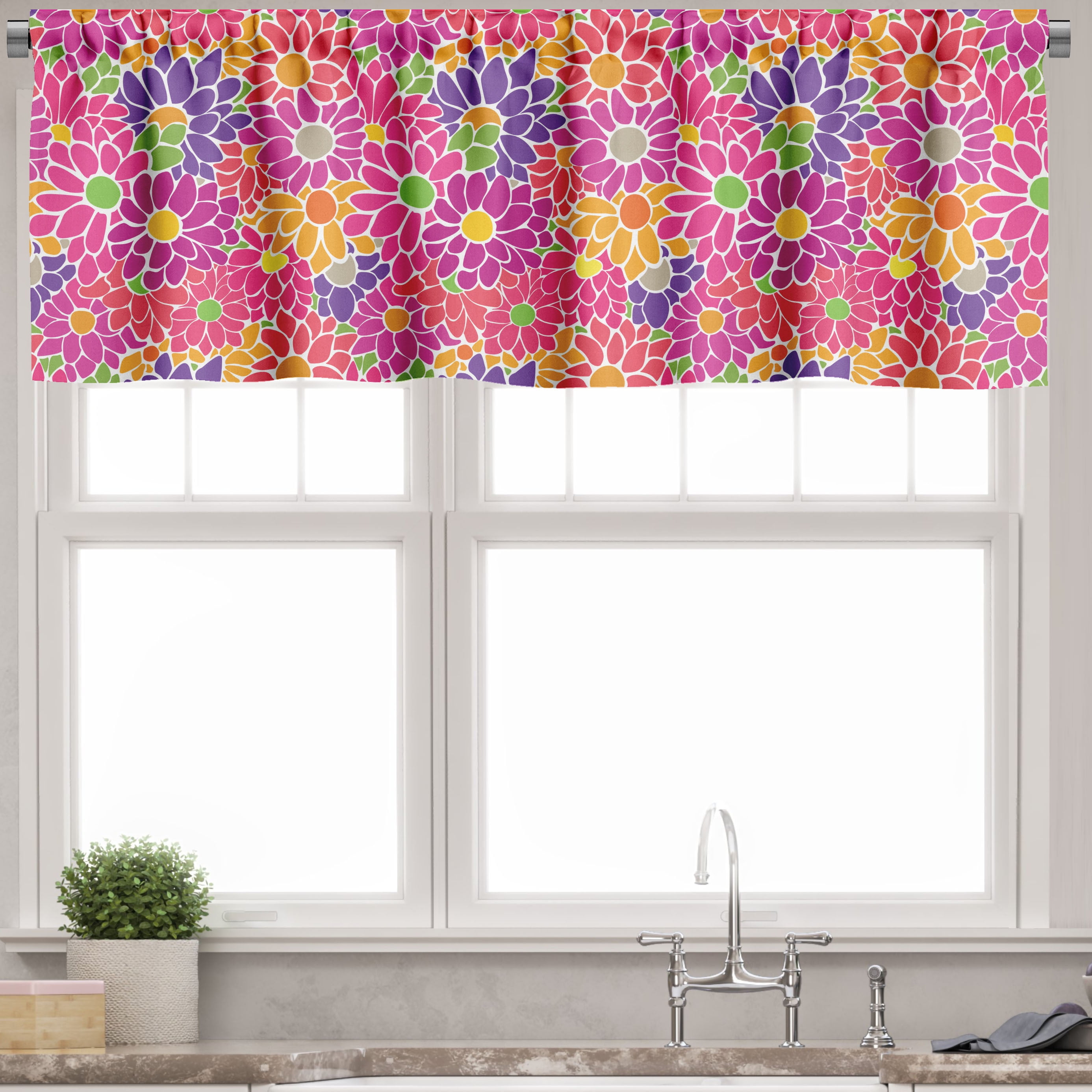 Ambesonne Floral Valance Pack of 2, 90's Style Retro Flair Art, 54"X12 ...