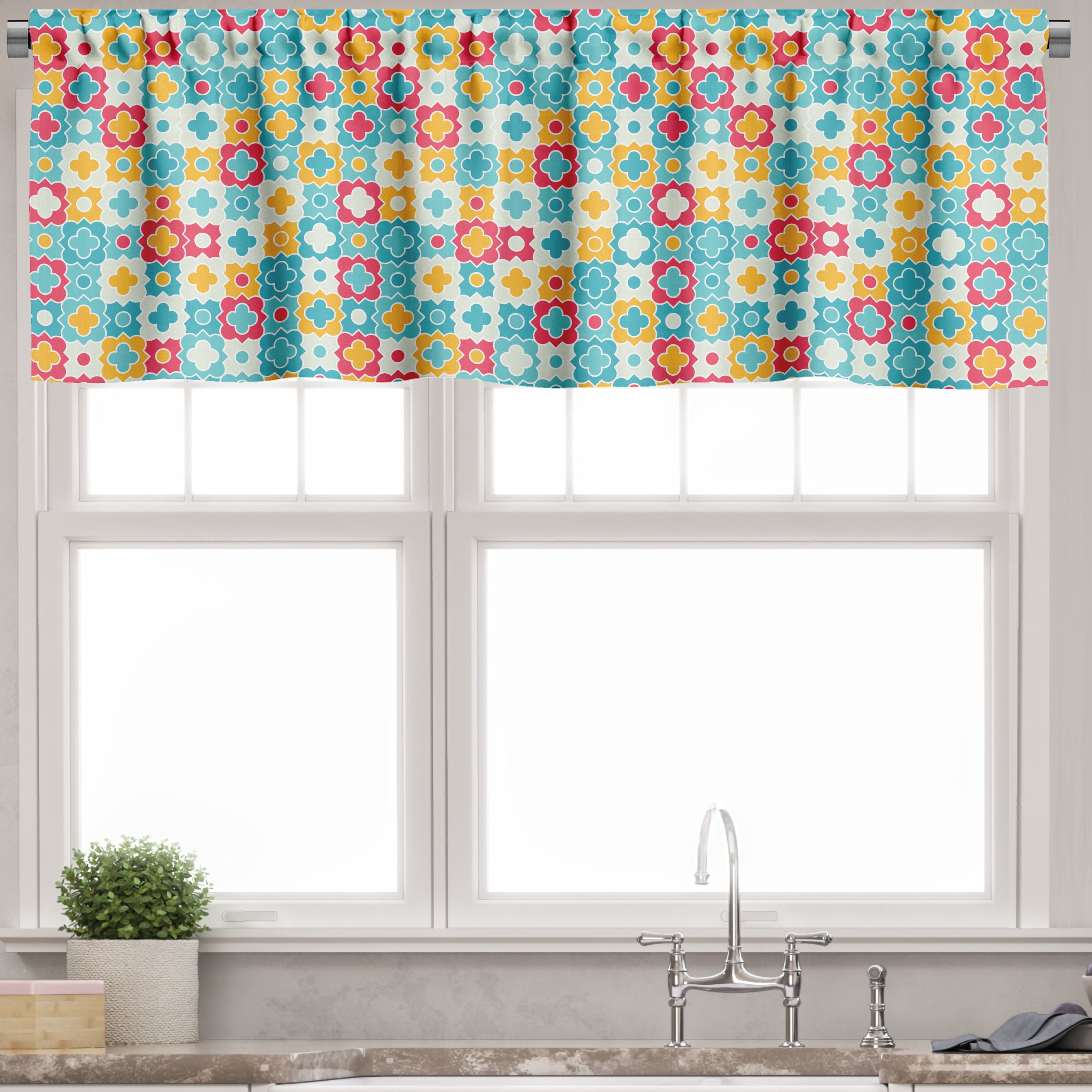 Ambesonne Floral Valance Pack of 2, Clover Vivid Design, 54"X12", Red ...