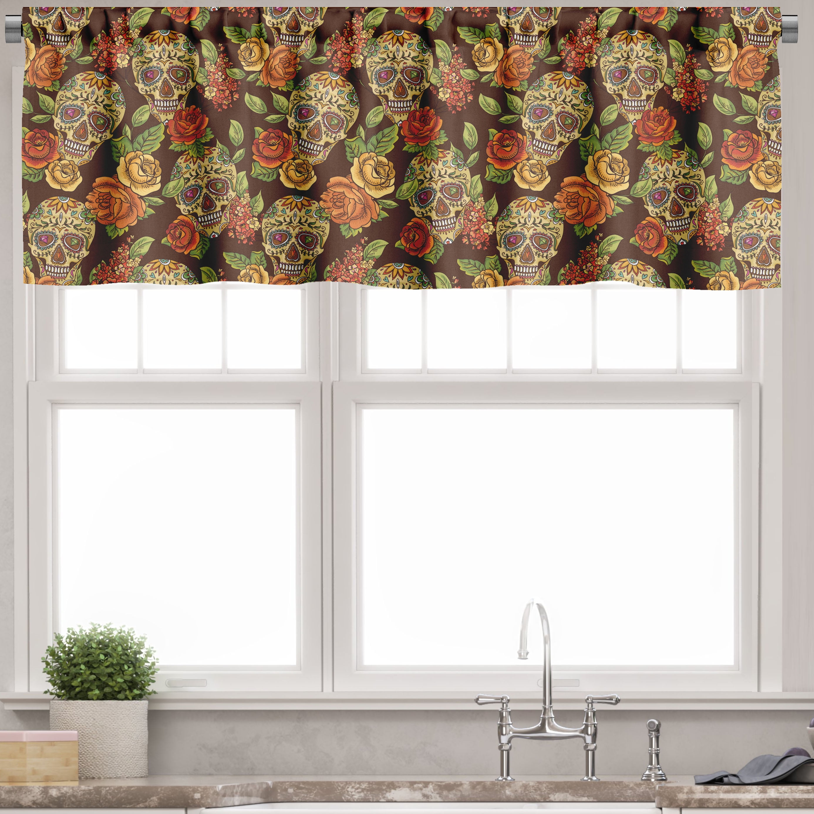 Ambesonne Floral Valance Pack of 2, Diamond Flowers Leaves, 54"X12 ...