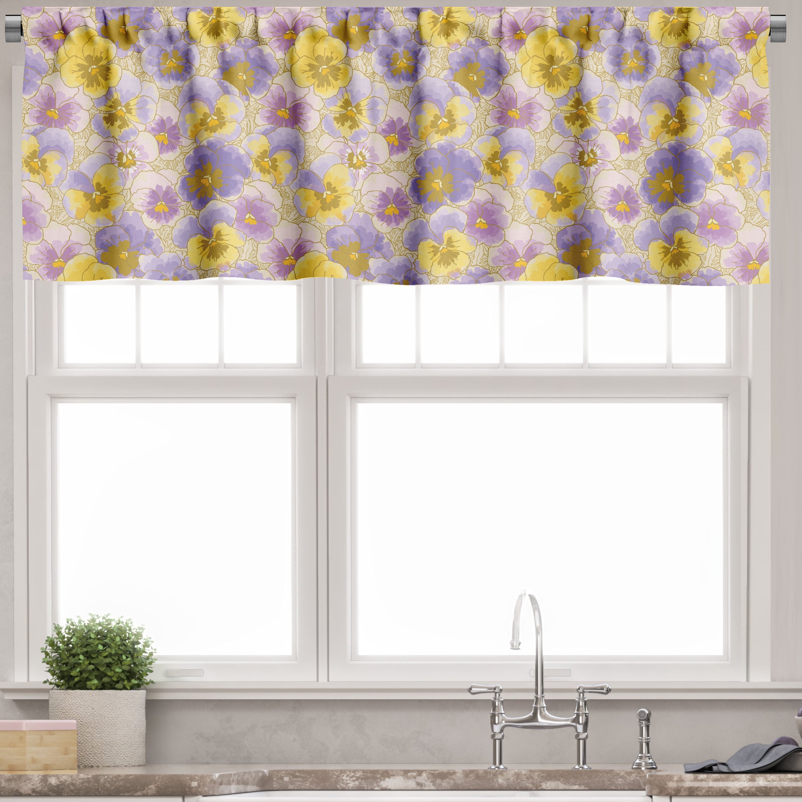 Ambesonne Floral Valance Pack of 2, Hand Drawn Pansy Garden, 54"X18 ...