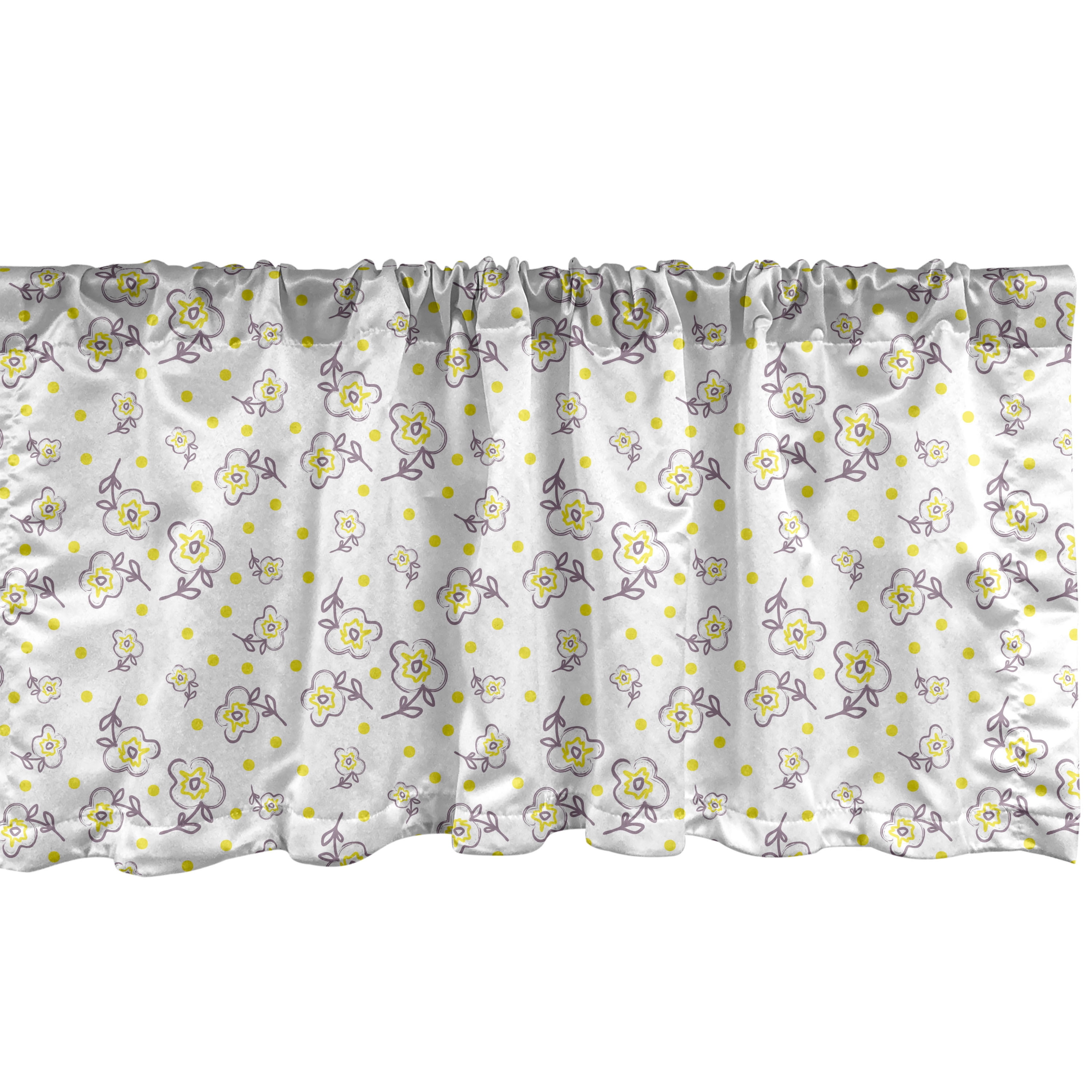Ambesonne Floral Valance Pack of 2, Simplified Flowers and Dots, 42"X12 ...