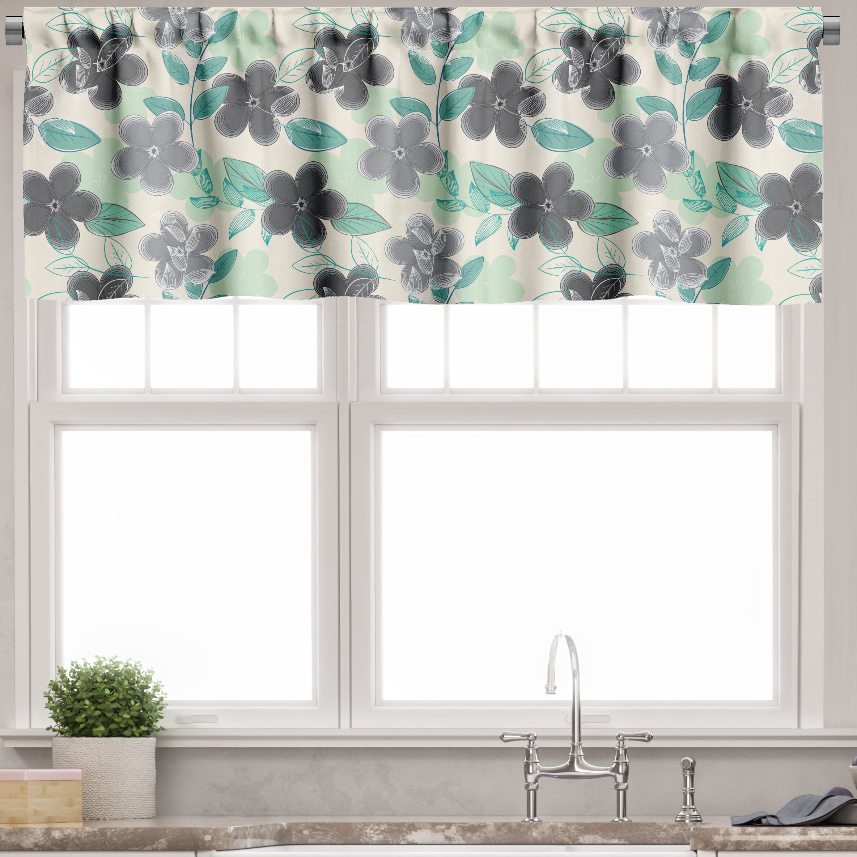Ambesonne Floral Window Valance, Abstract Nostalgic Retro, 54" X 12 ...
