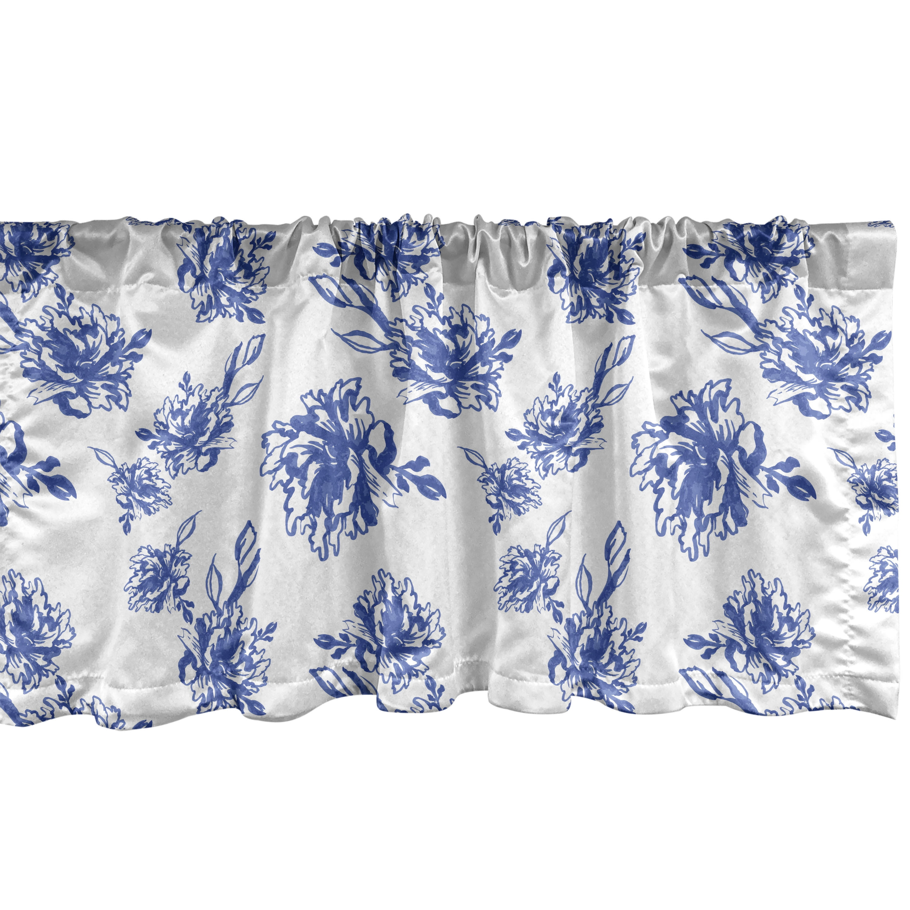 Ambesonne Floral Window Valance, Blue Peonies Blossom Art, 42" x 18 ...