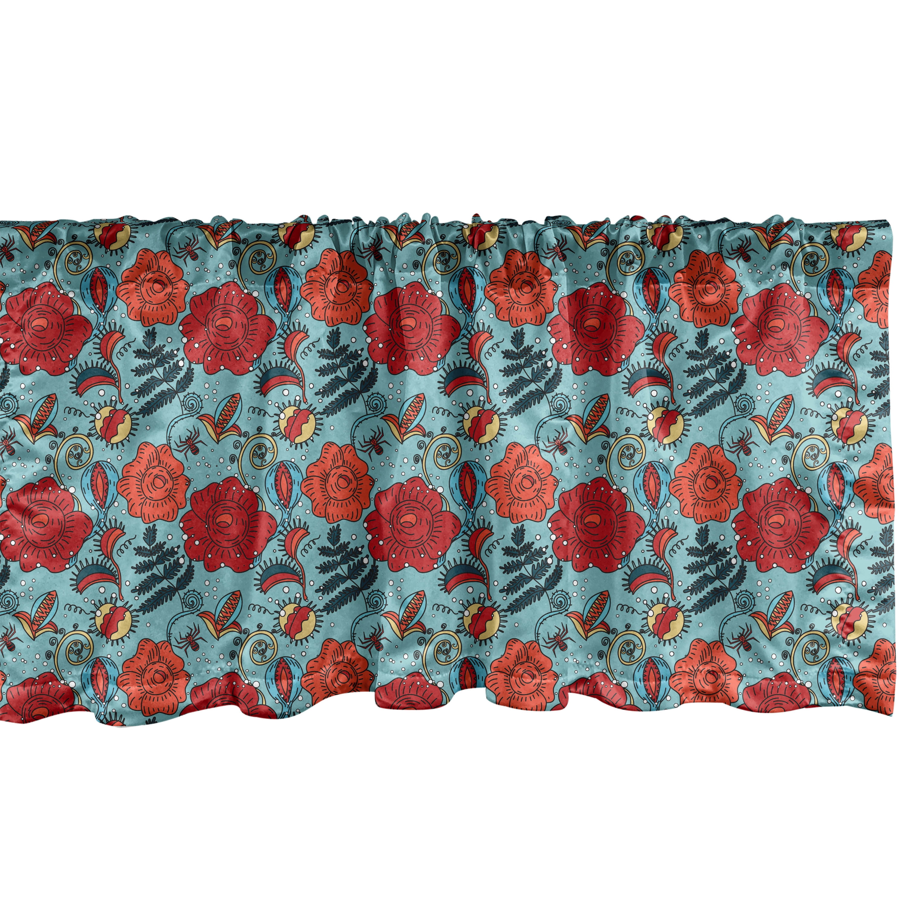 Ambesonne Floral Window Valance, Bohemian Flowers Folkloric, 54" X 18 ...