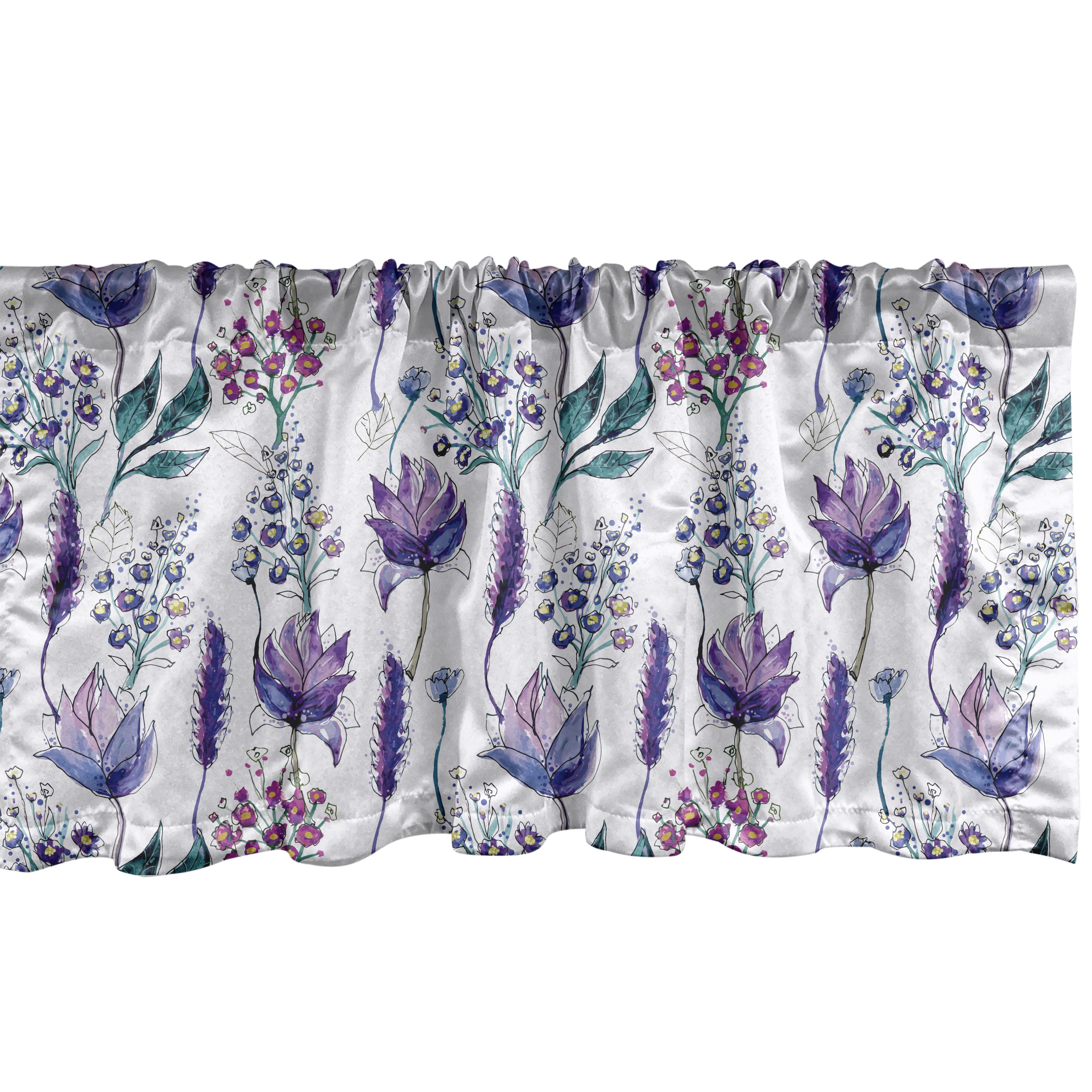 Ambesonne Floral Window Valance, Botany Plants Watercolor, 54" X 12 ...