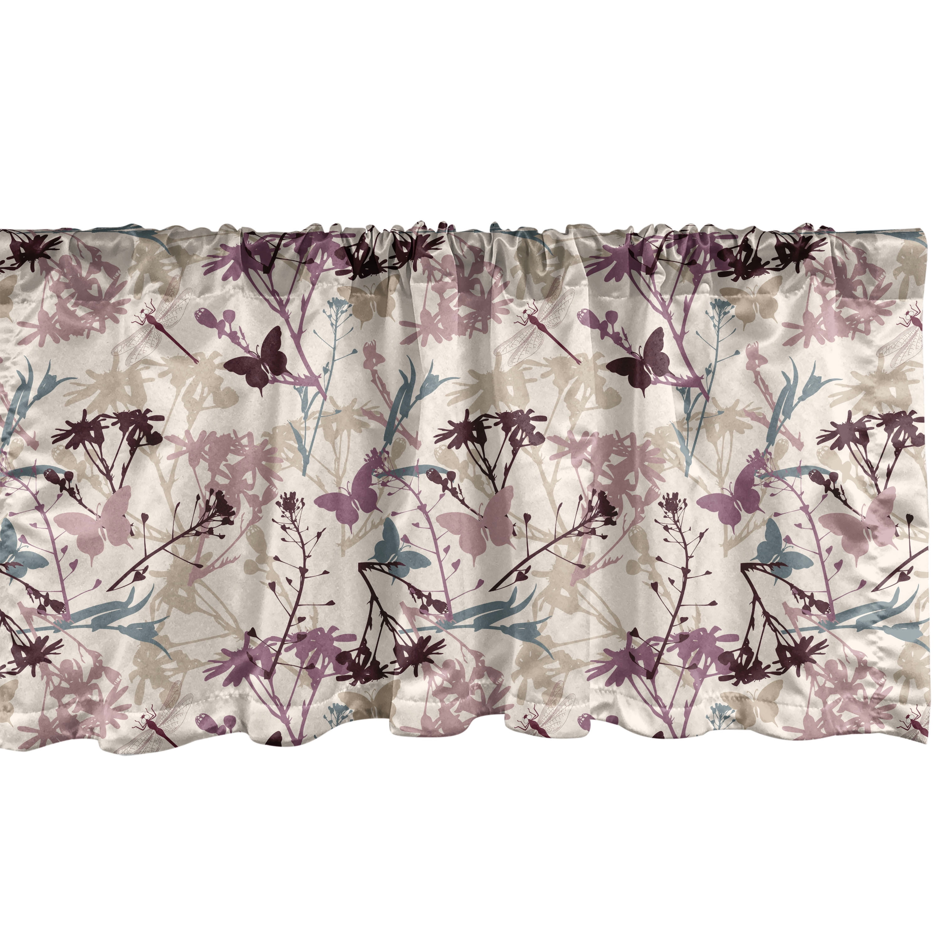 Ambesonne Floral Window Valance, Butterfly and Dragonfly with ...