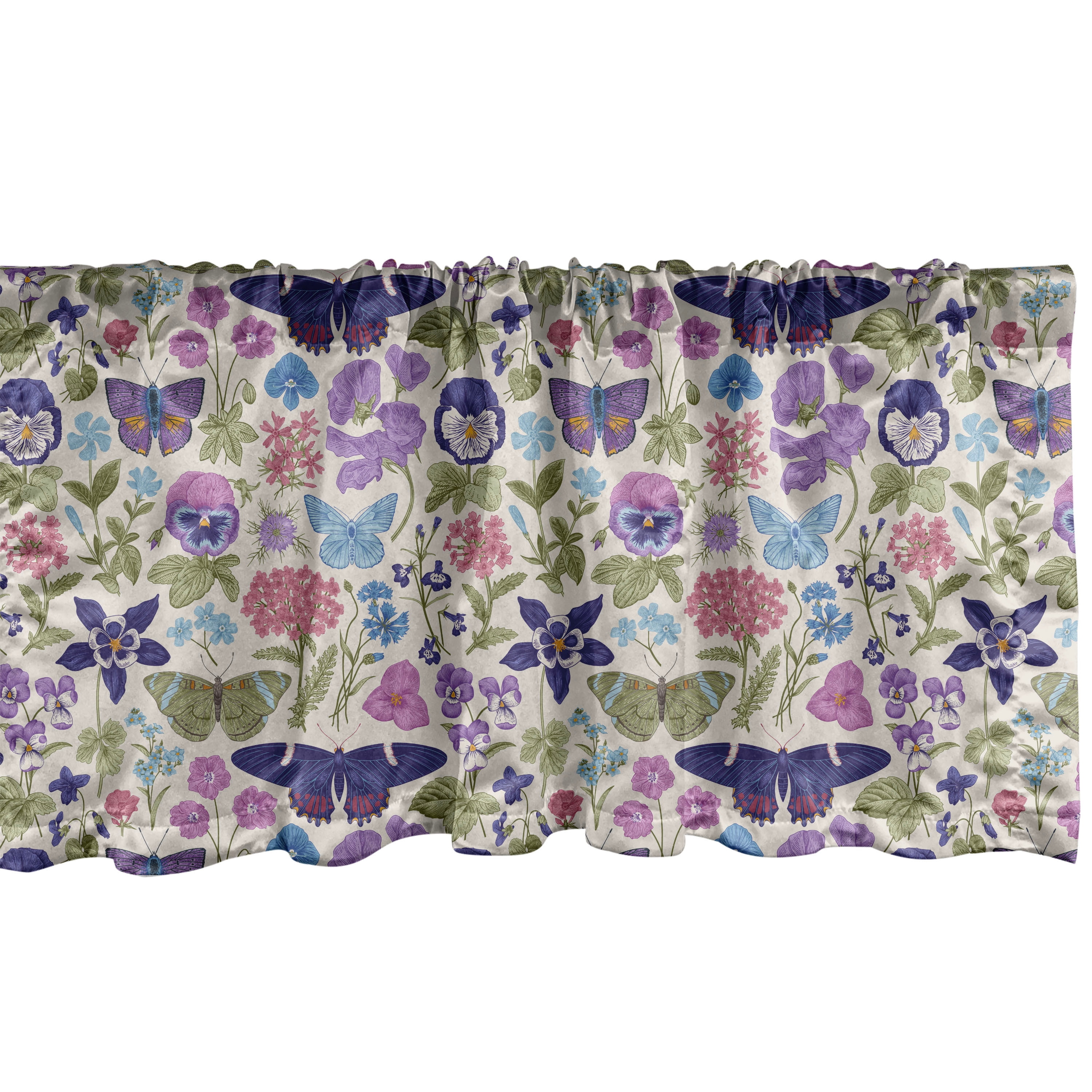 Ambesonne Floral Window Valance, Butterfly Pansy Flower Leaf, 54" X 12 ...