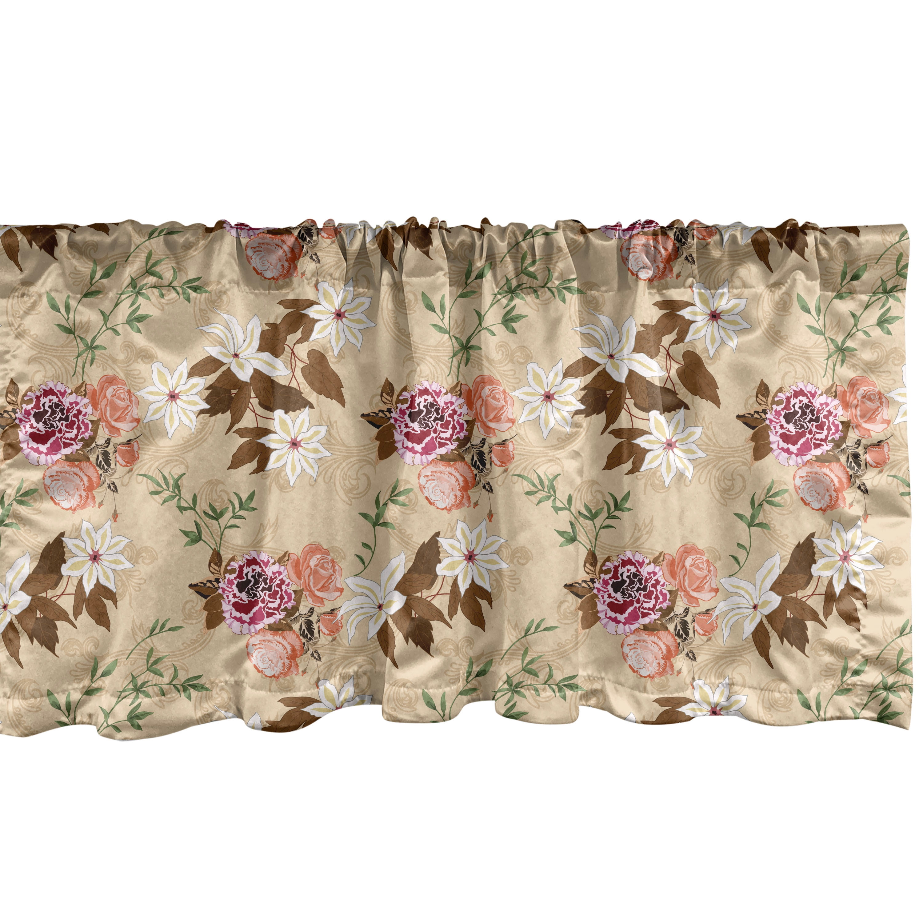 Ambesonne Floral Window Valance, Clove Rose Flowers Twigs, 54" X 12 ...