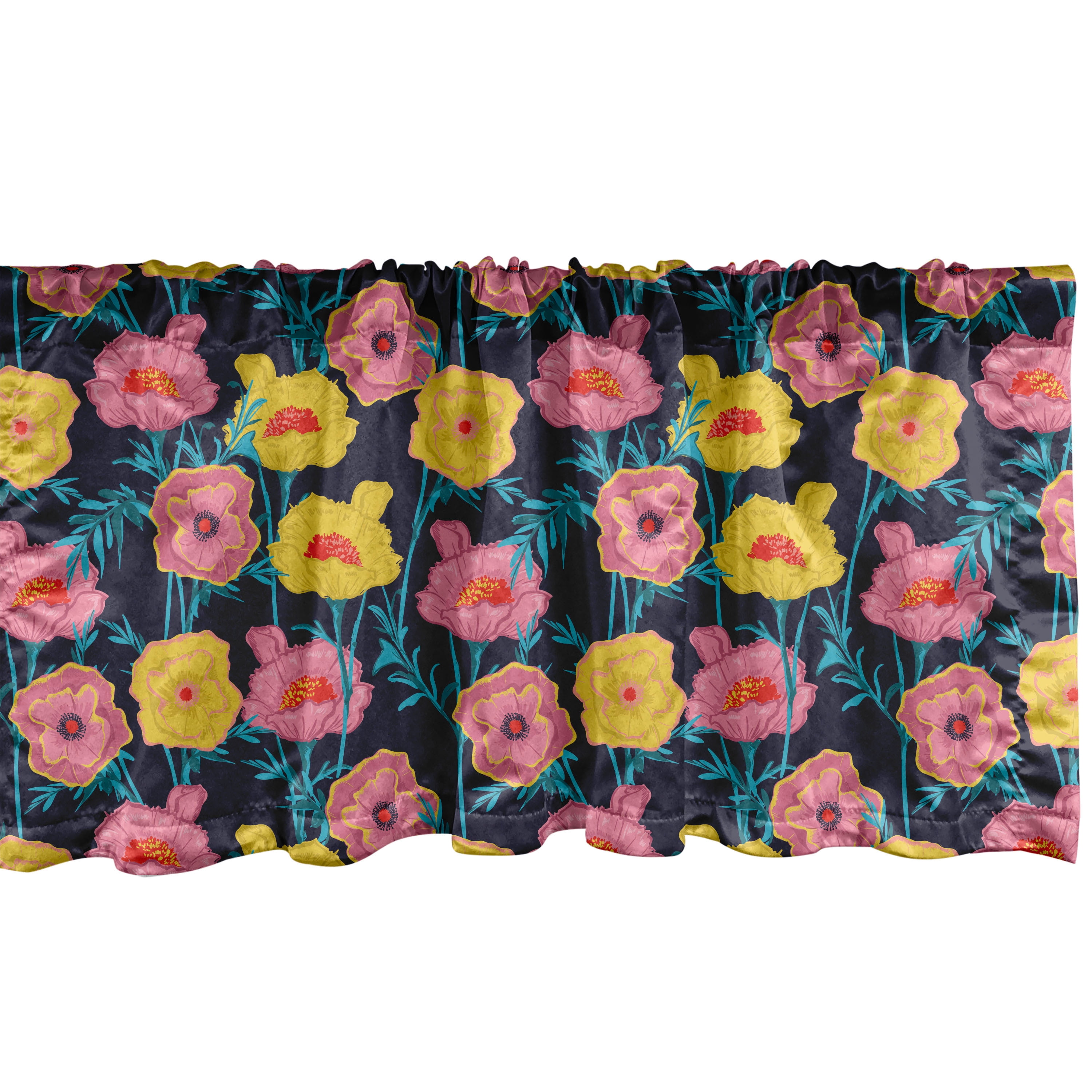 Ambesonne Floral Window Valance, Continuous Meadow Flowers, 54" X 18 ...