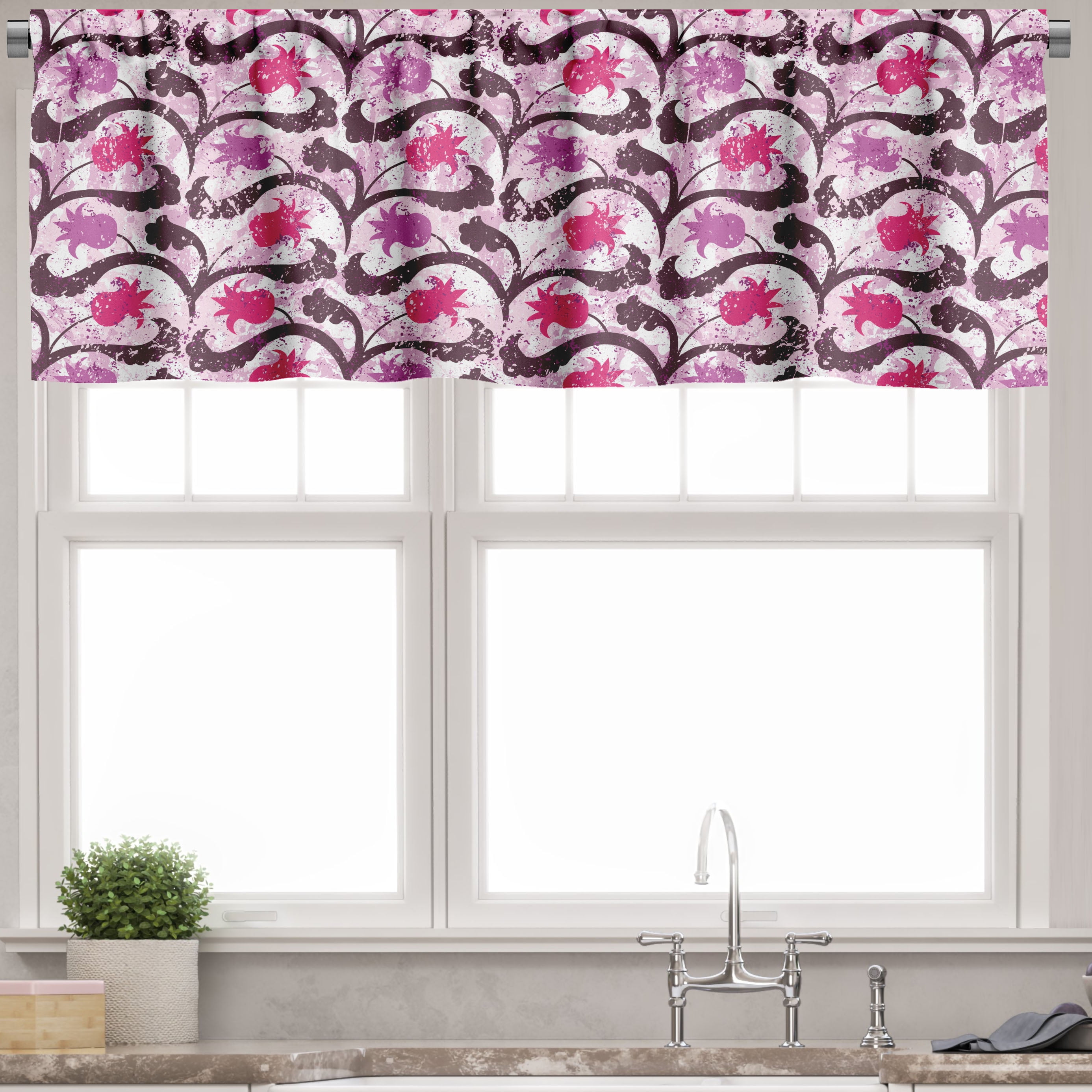 Ambesonne Floral Window Valance, Grunge Style Paint Splatters, 42" x 18 ...