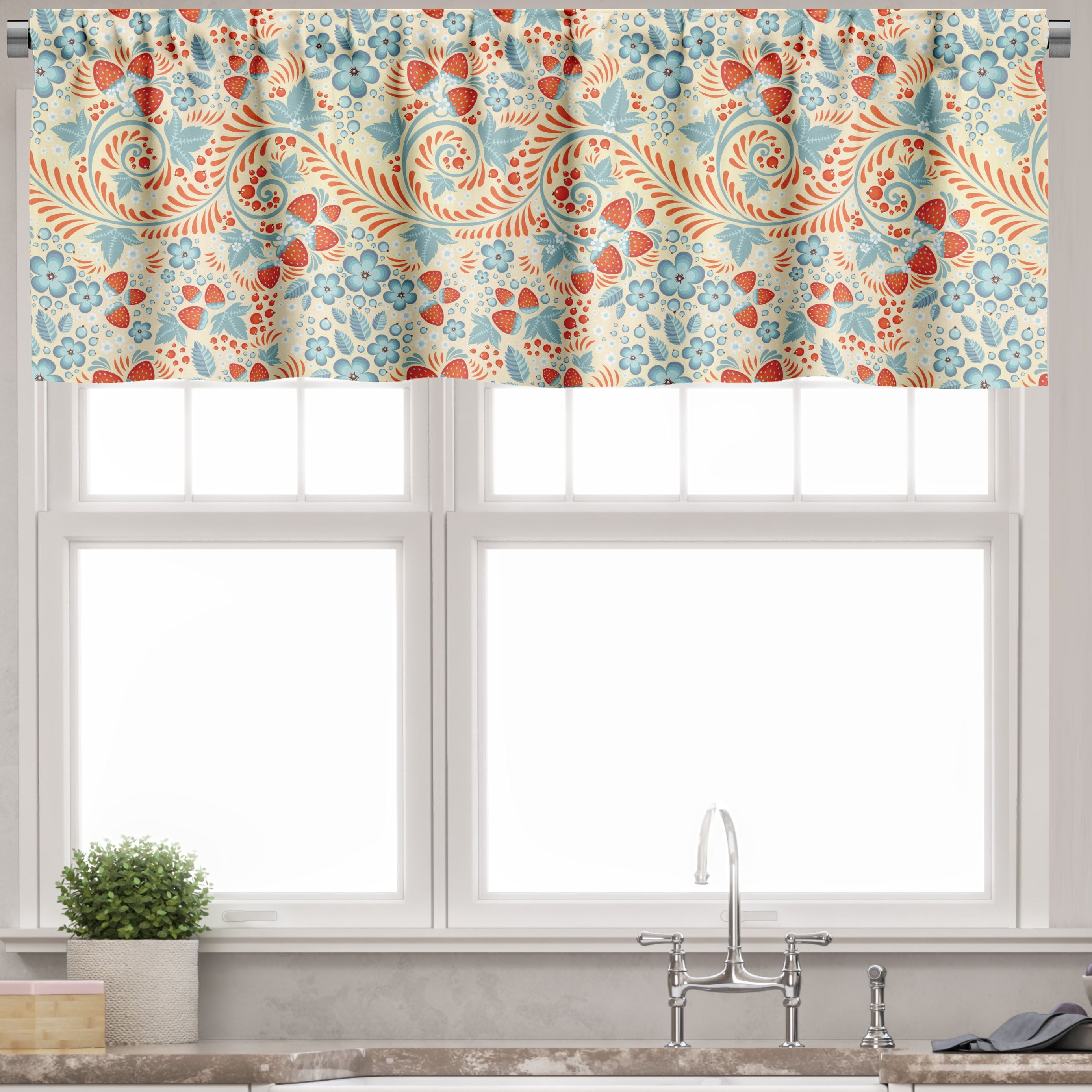 Ambesonne Floral Window Valance, Image in Khokhloma Pattern, 54" X 18 ...