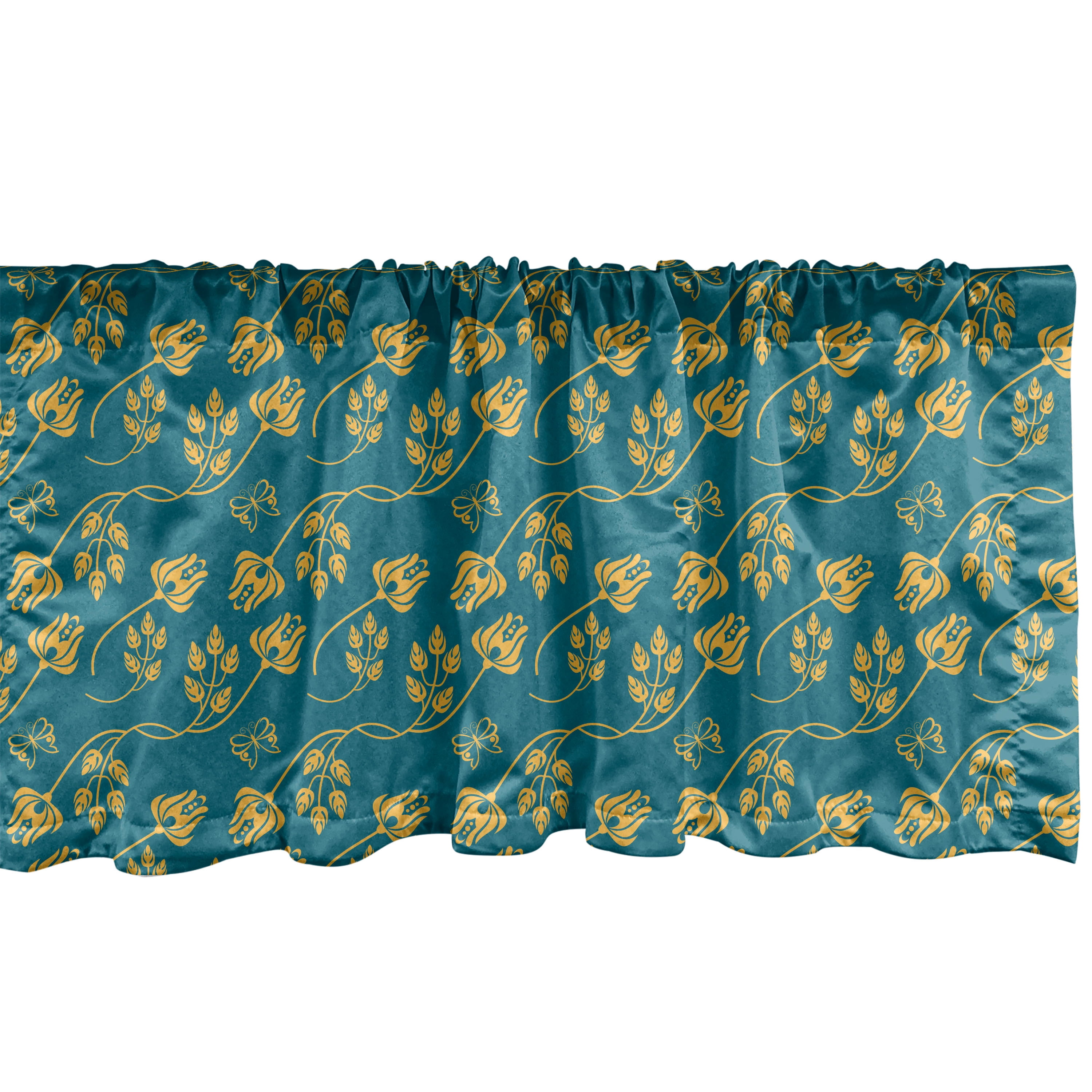 Ambesonne Floral Window Valance, Oriental Inspired Damask with Abstract ...