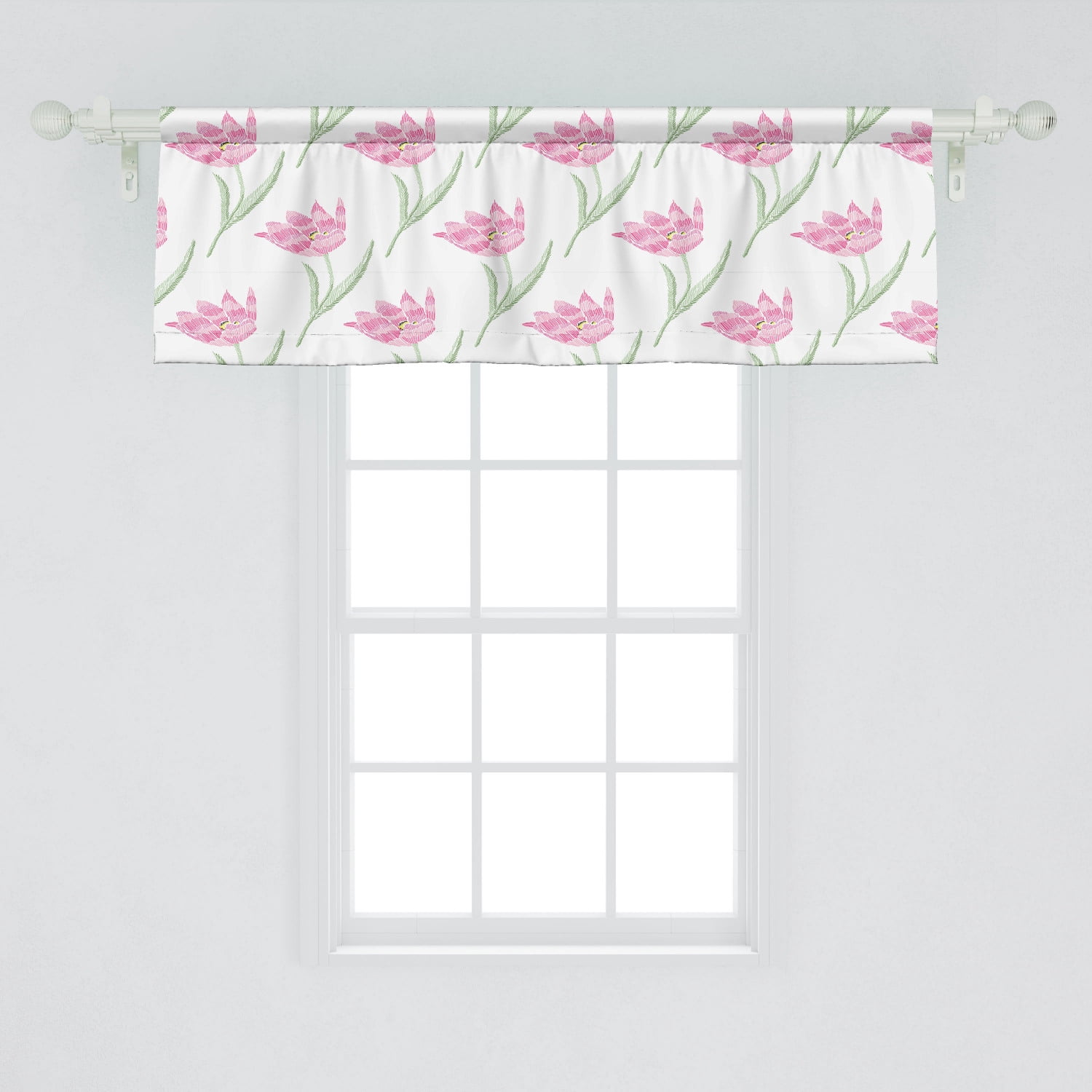 Ambesonne Floral Window Valance, Pink Tulips in Hand-drawn Style ...