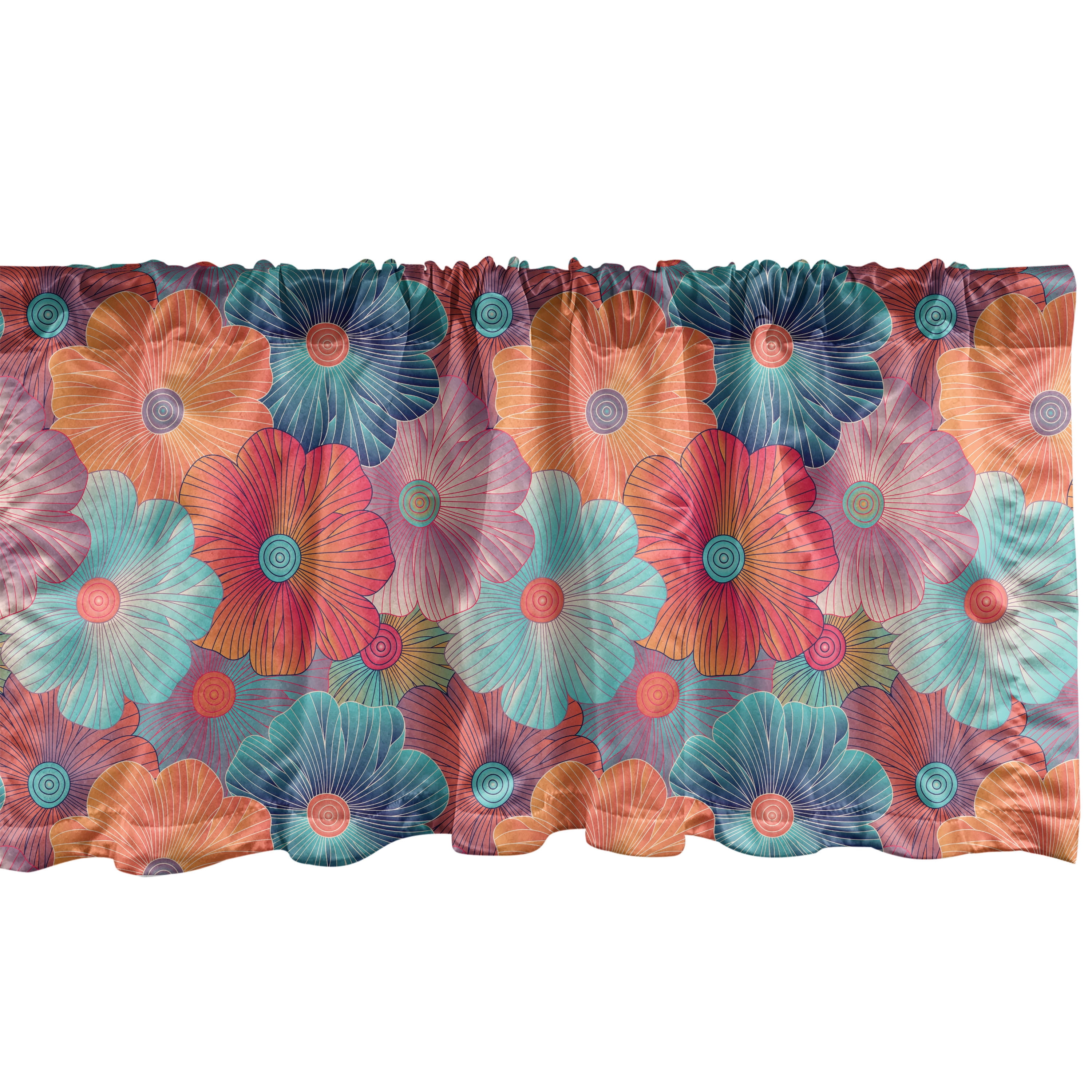 Ambesonne Floral Window Valance, Repeating Pattern Overlapped Flower ...