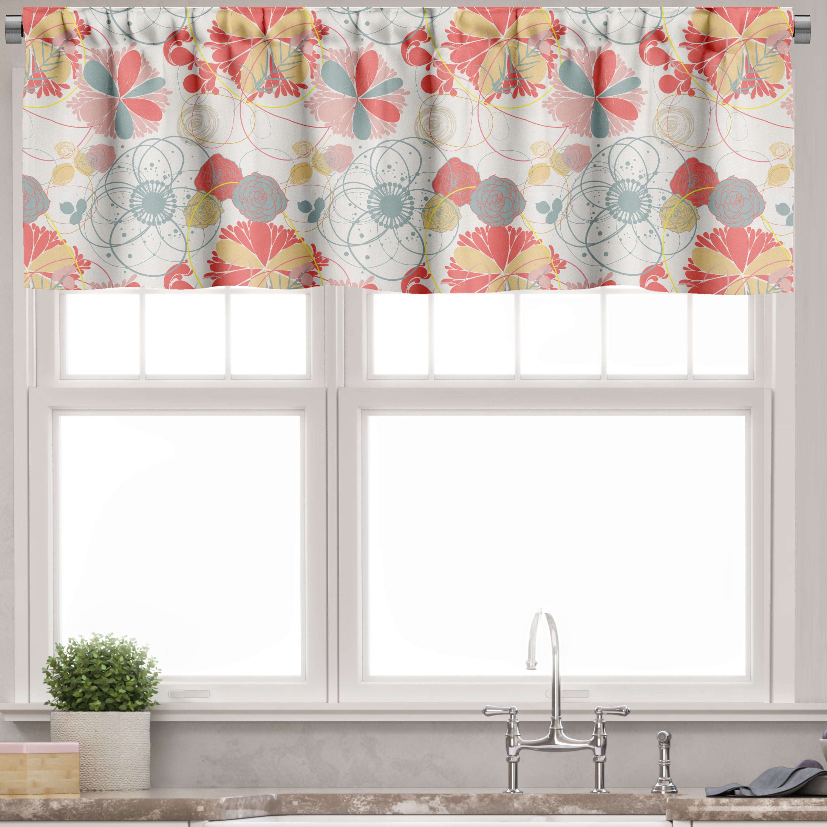 Ambesonne Floral Window Valance, Retro Warm Colored Fall, 54" X 18 ...