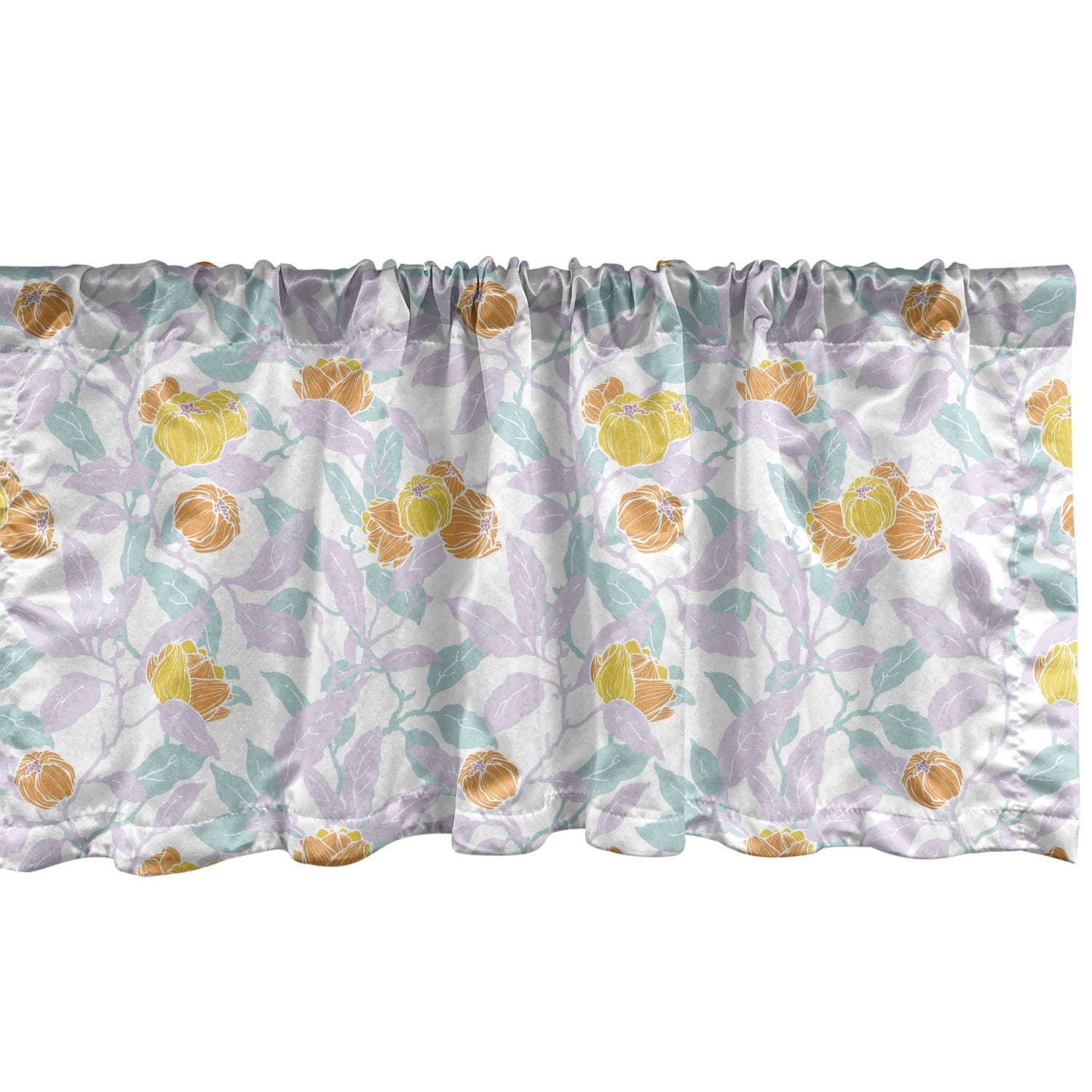Ambesonne Floral Window Valance, Simple Design of Ornamental Flowers ...