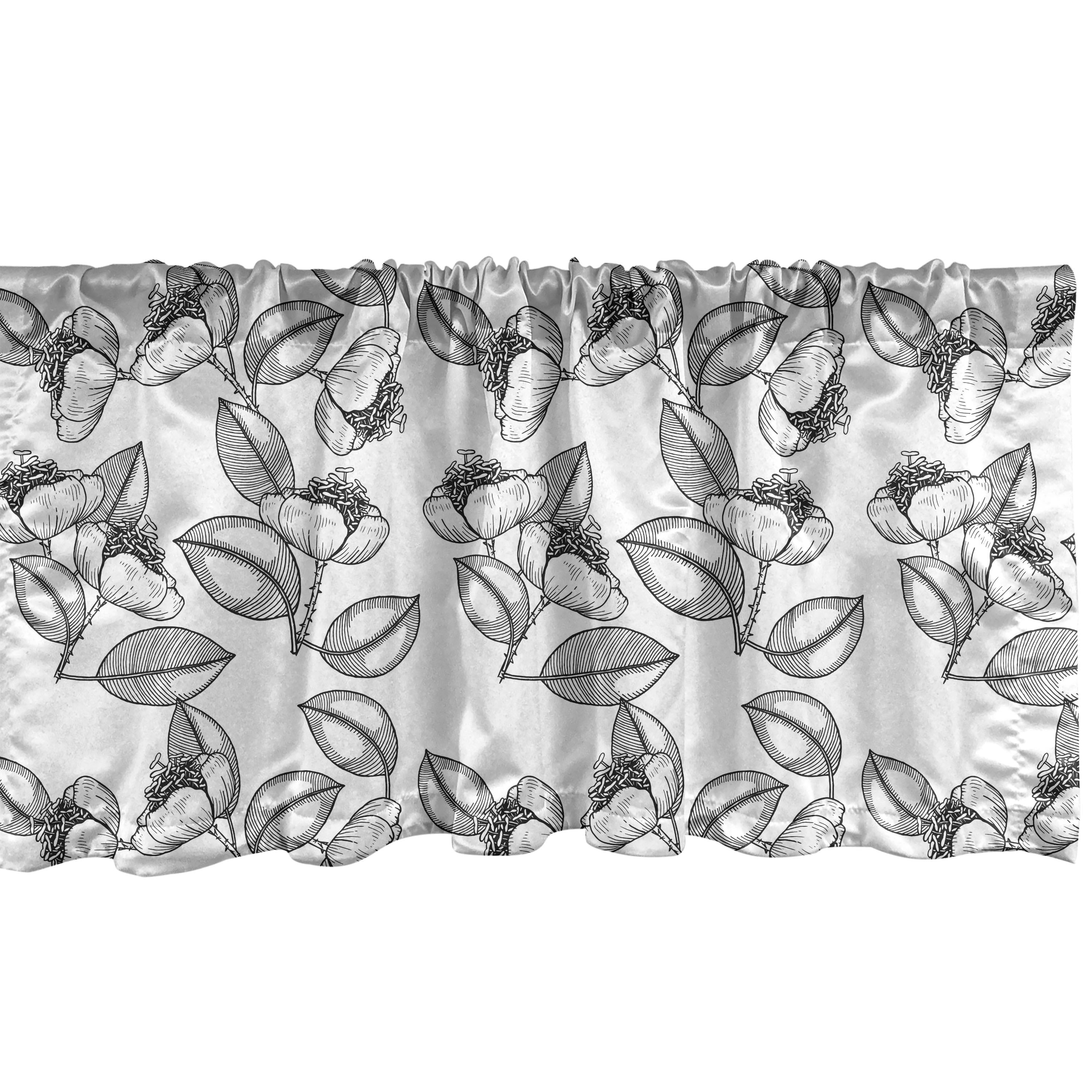 Ambesonne Floral Window Valance, Uncolored Summer Flowers, 54" X 18 ...