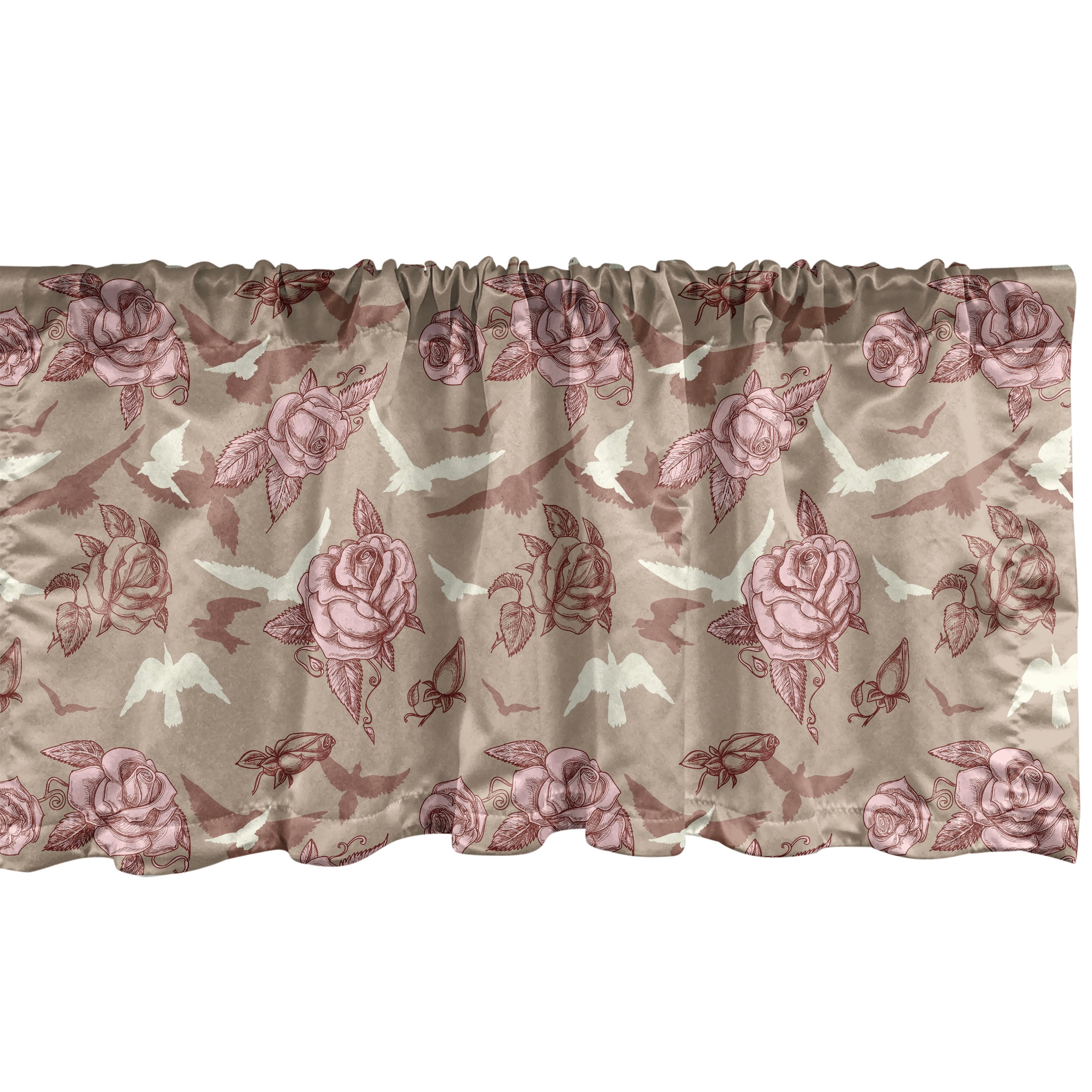 Ambesonne Floral Window Valance, Victorian Style Vintage Roses and ...