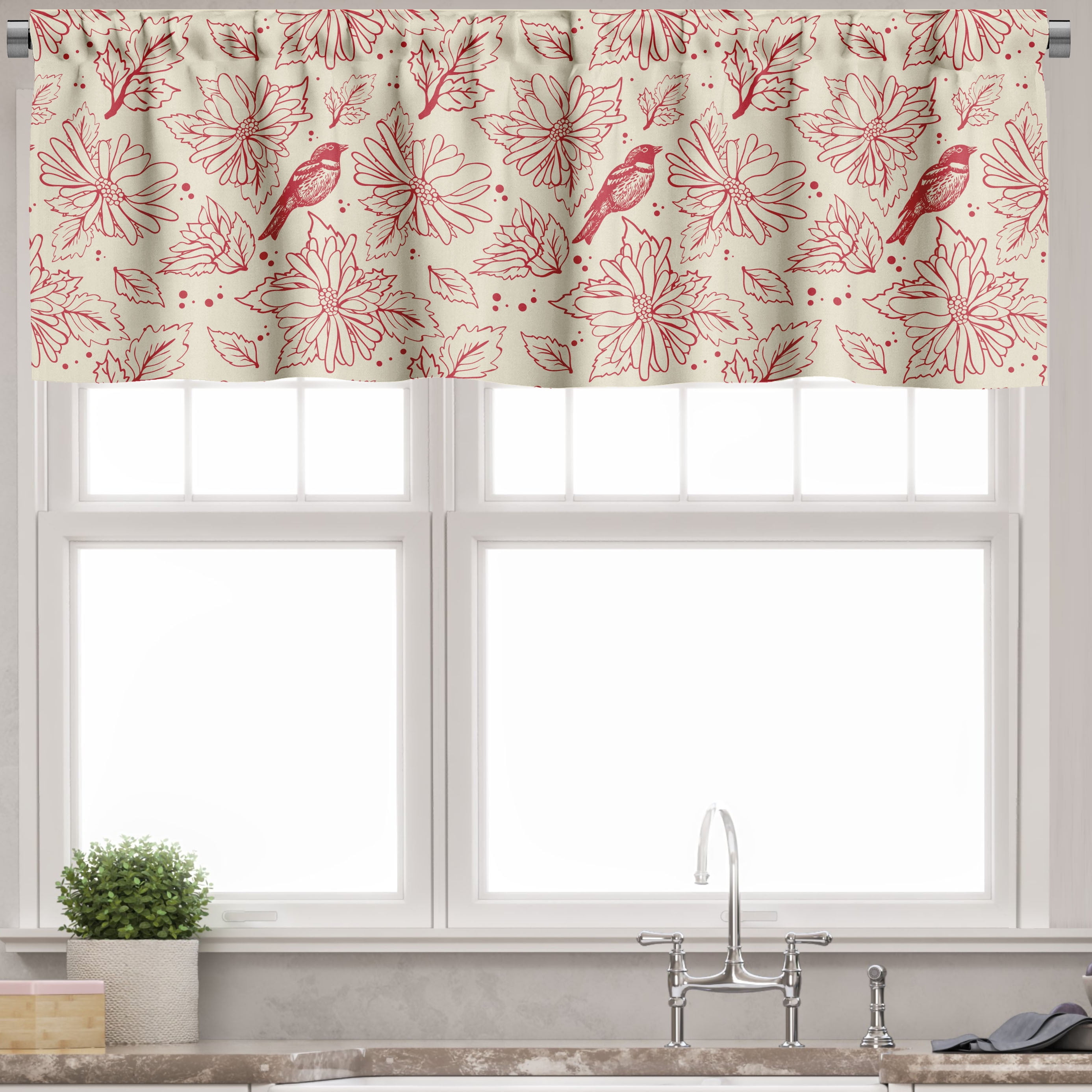 Ambesonne Floral Window Valance, Vintage Style Flowers Art, 54" X 18 ...
