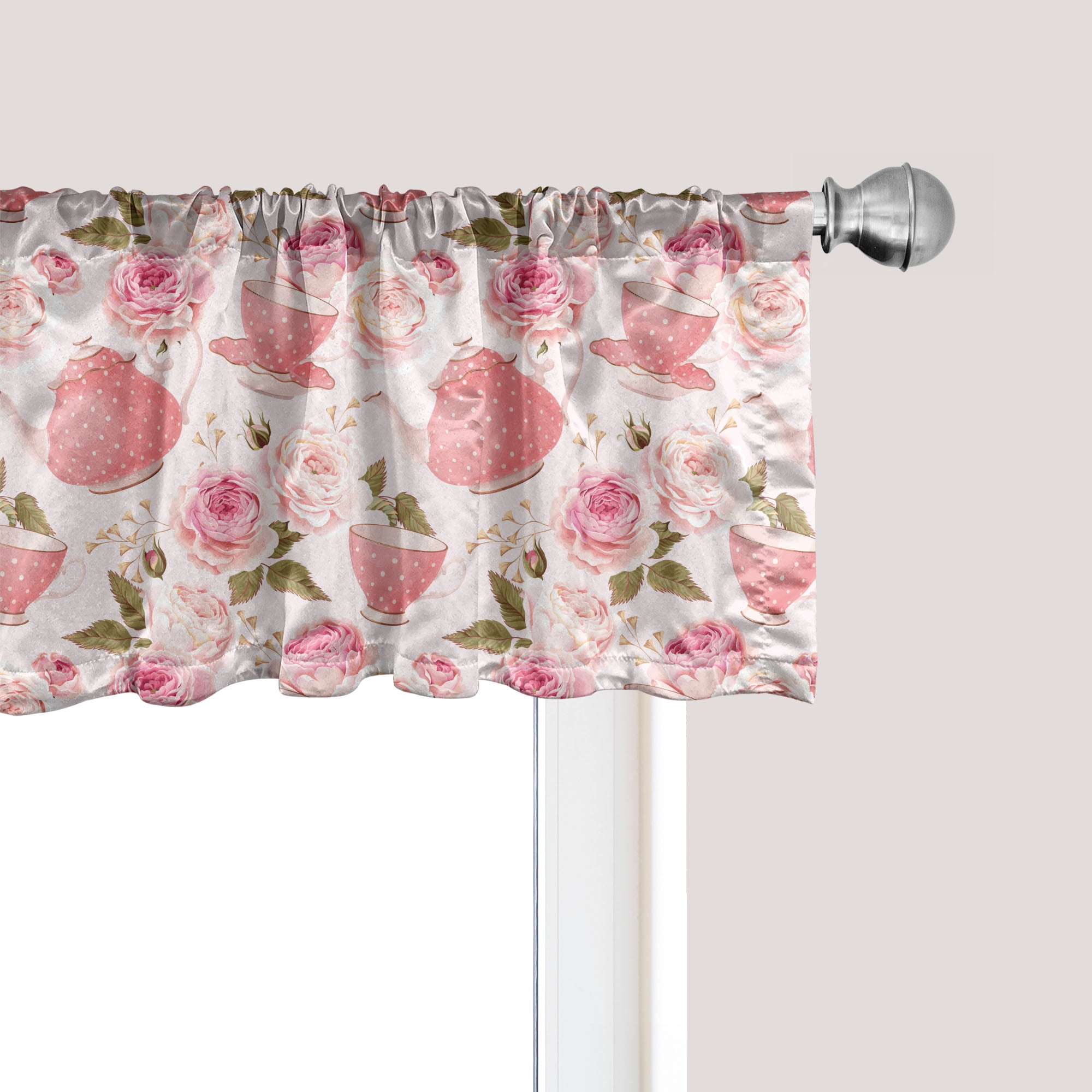 Ambesonne Floral Window Valance, Vintage Tea Cups Roses, 42" x 12 ...