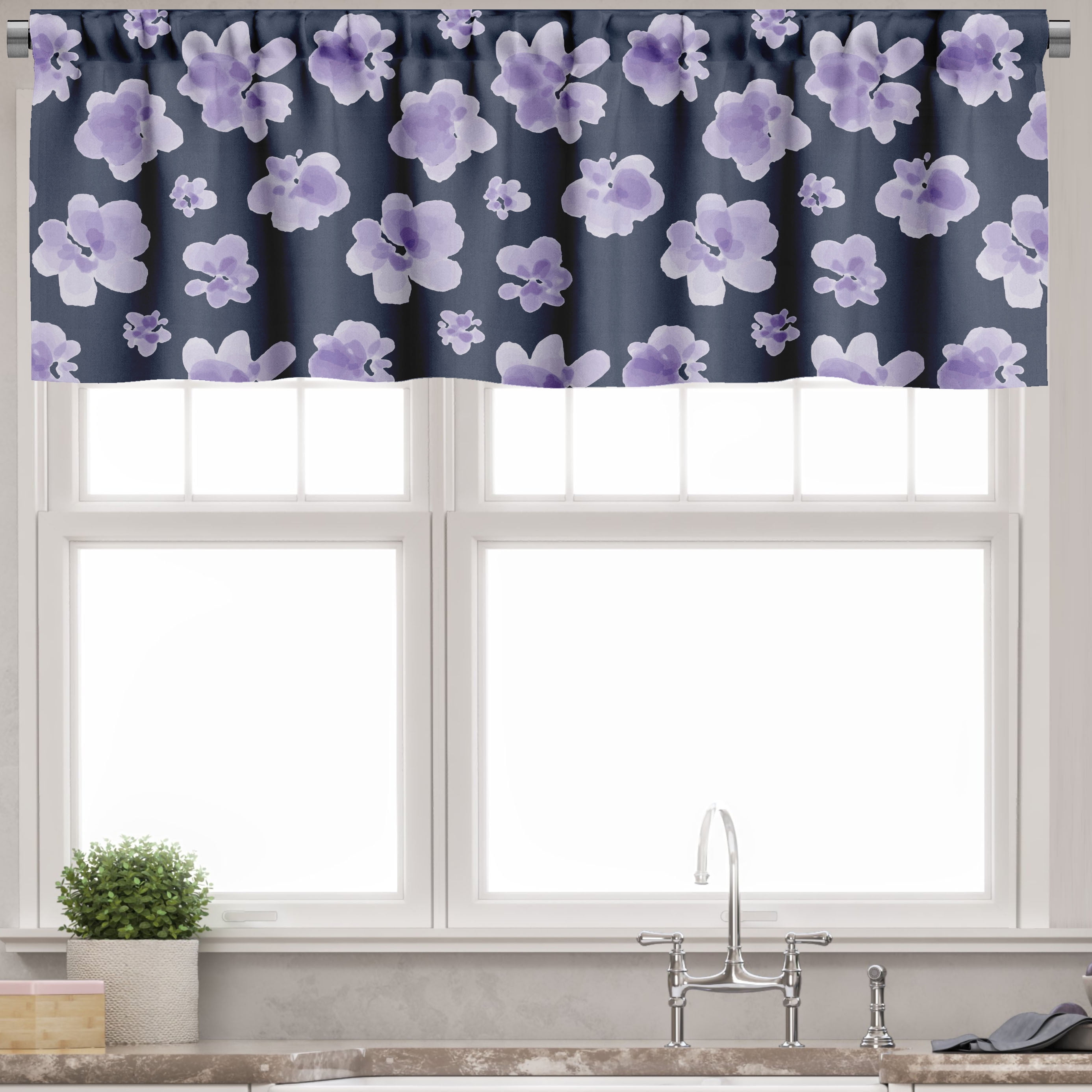Ambesonne Floral Window Valance, Watercolor Flower Blossoms, 42" x 18 ...