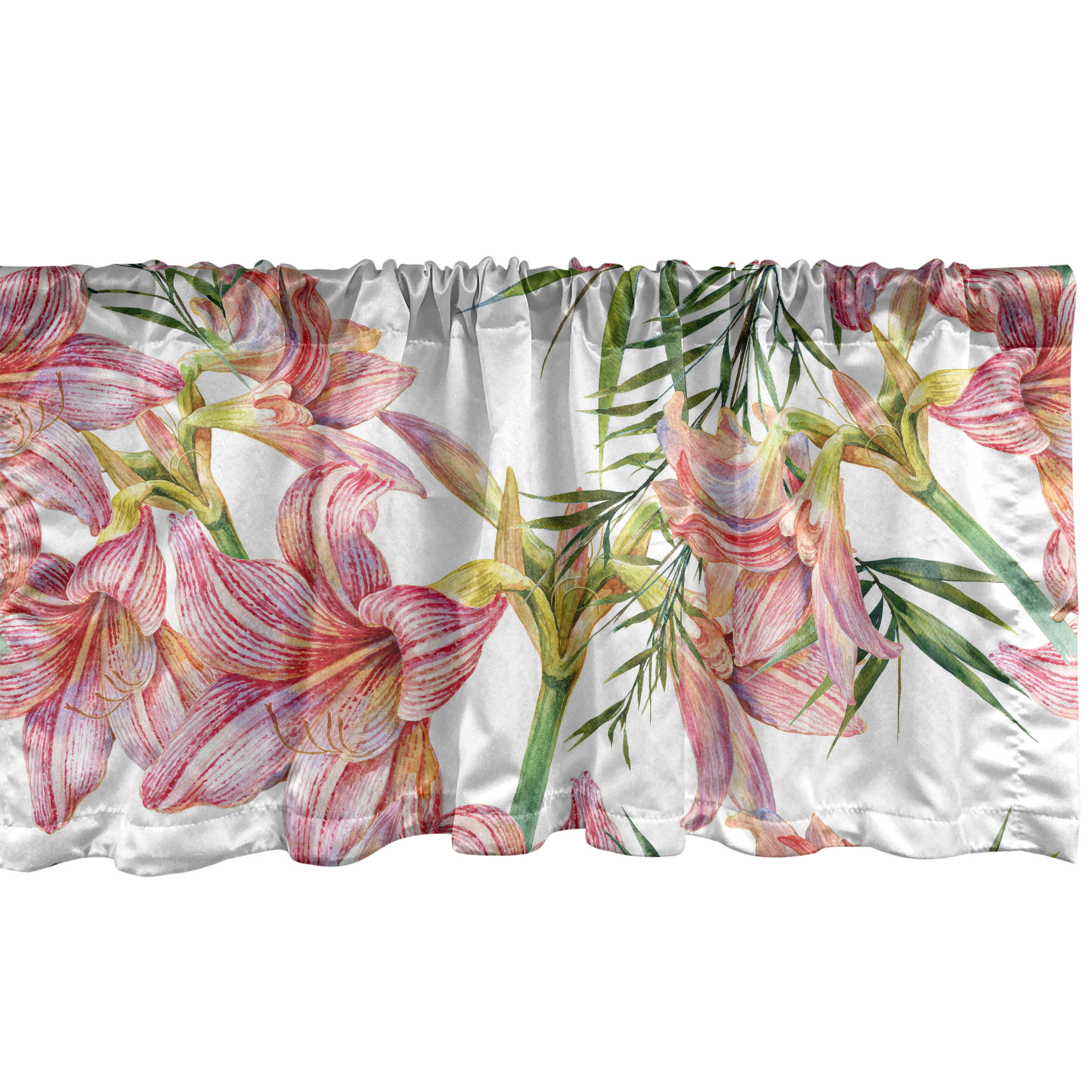 Ambesonne Floral Window Valance with Rod Pocket, Blossom Foliage ...