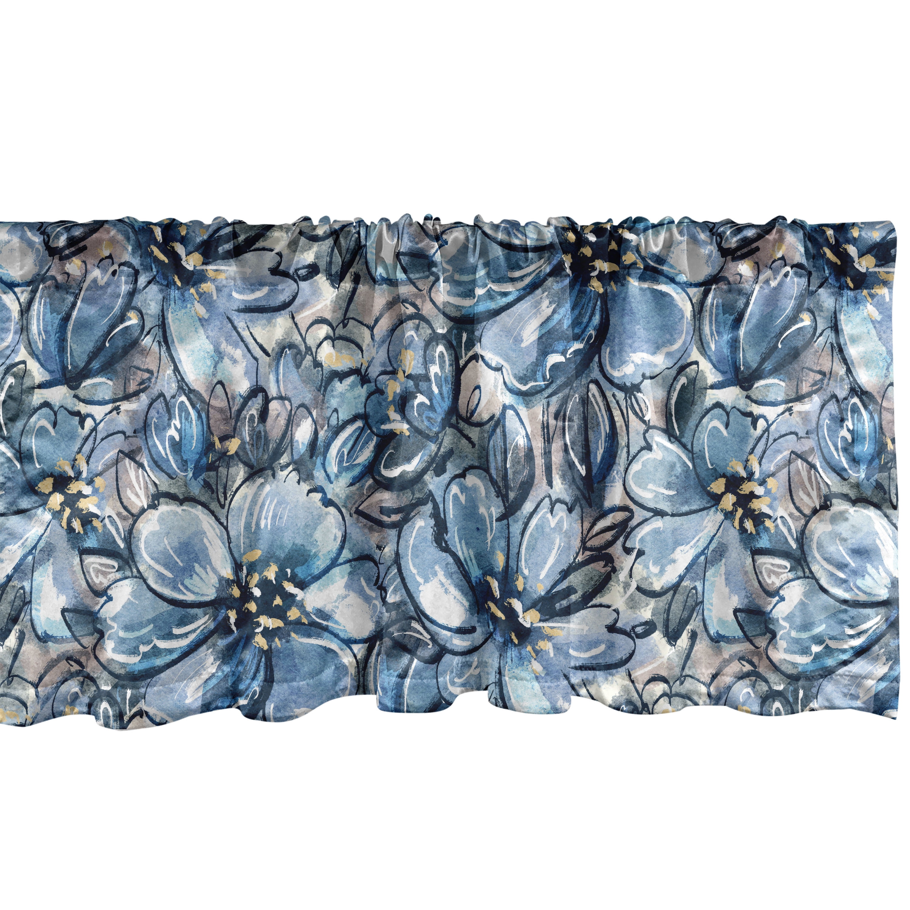 Ambesonne Floral Window Valance with Rod Pocket, Bluish Flowers Spring ...