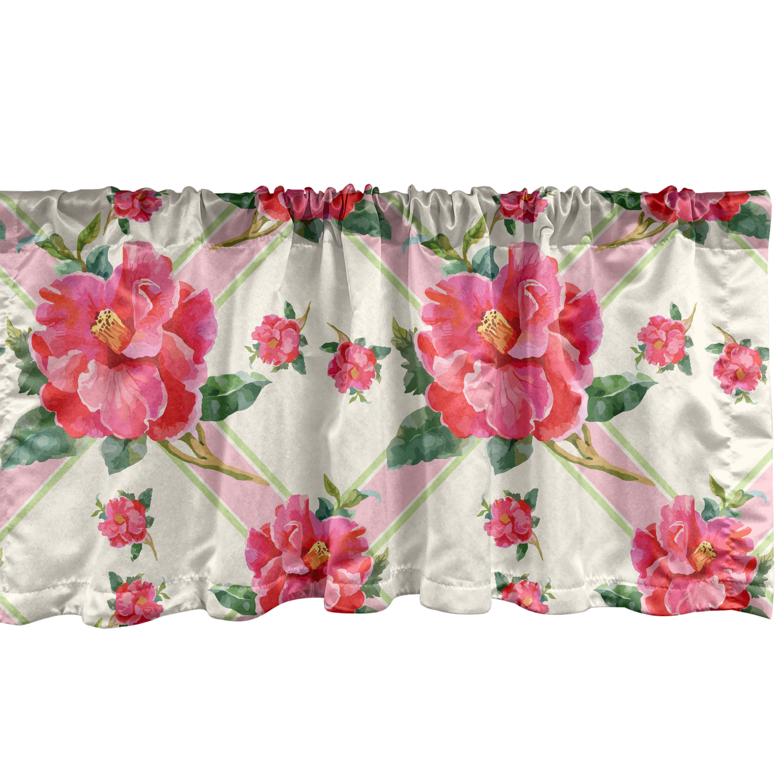 Ambesonne Floral Window Valance with Rod Pocket, Flowers Stripes ...