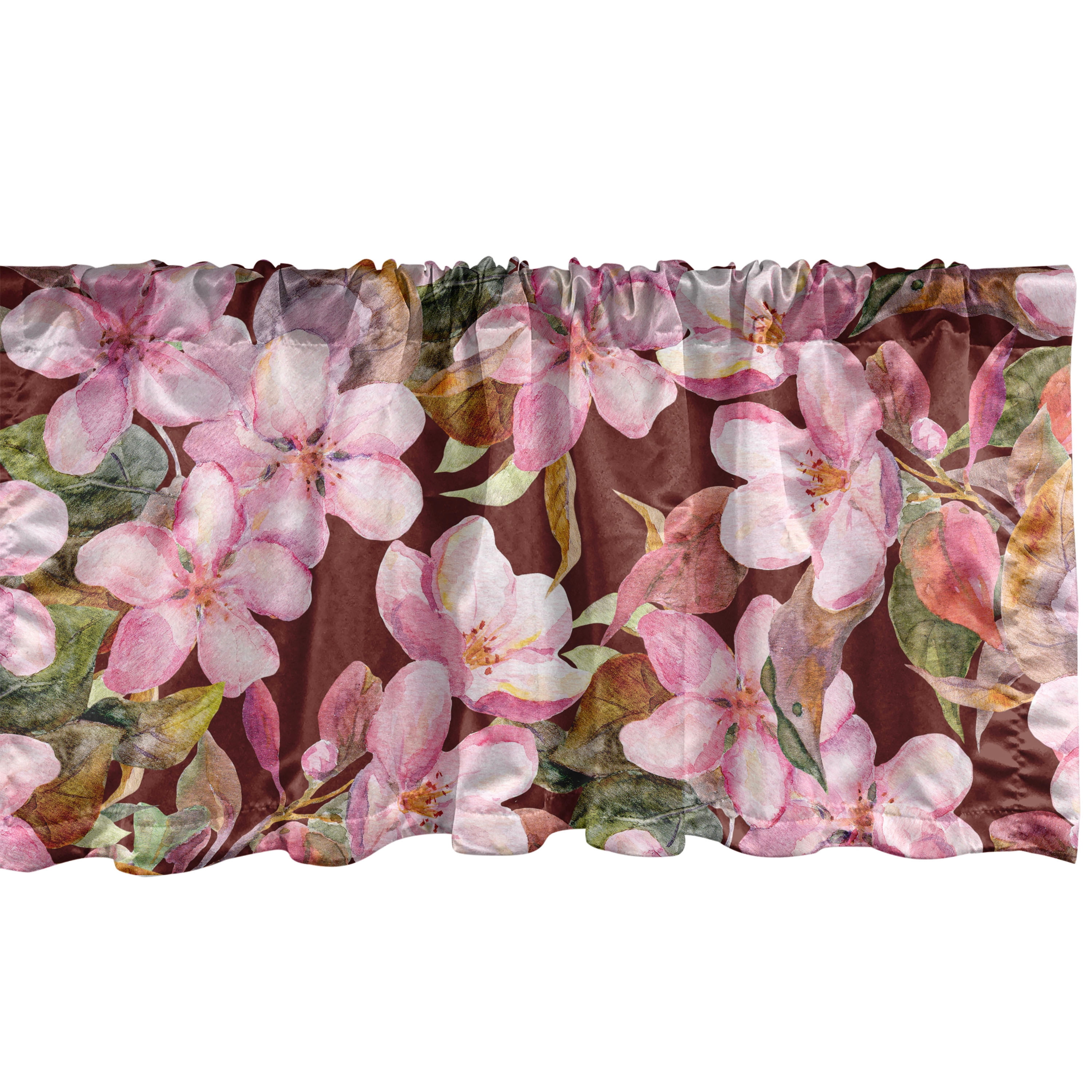 Ambesonne Floral Window Valance with Rod Pocket, Japanese Botanical ...