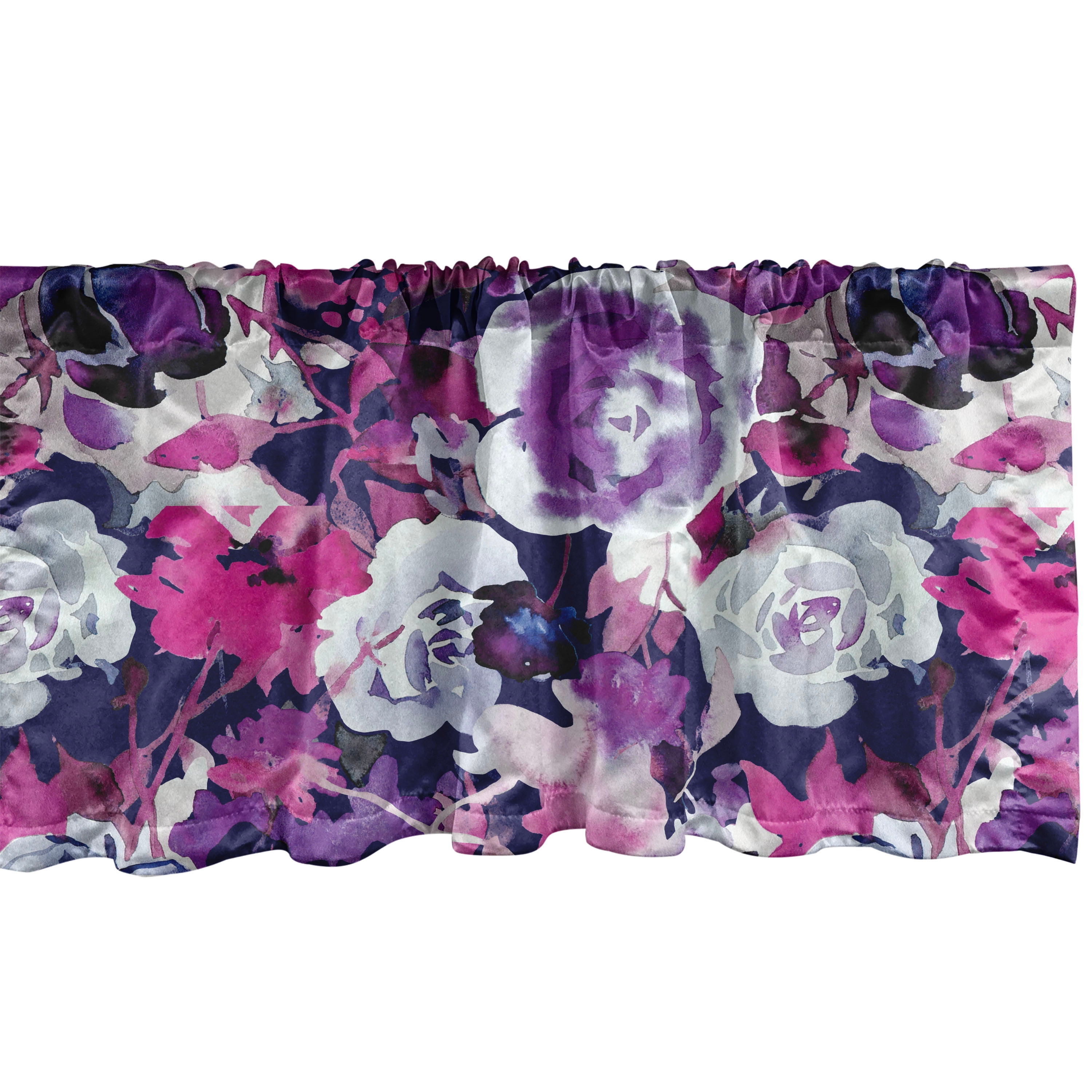 Ambesonne Floral Window Valance with Rod Pocket, Repeating Watercolor ...