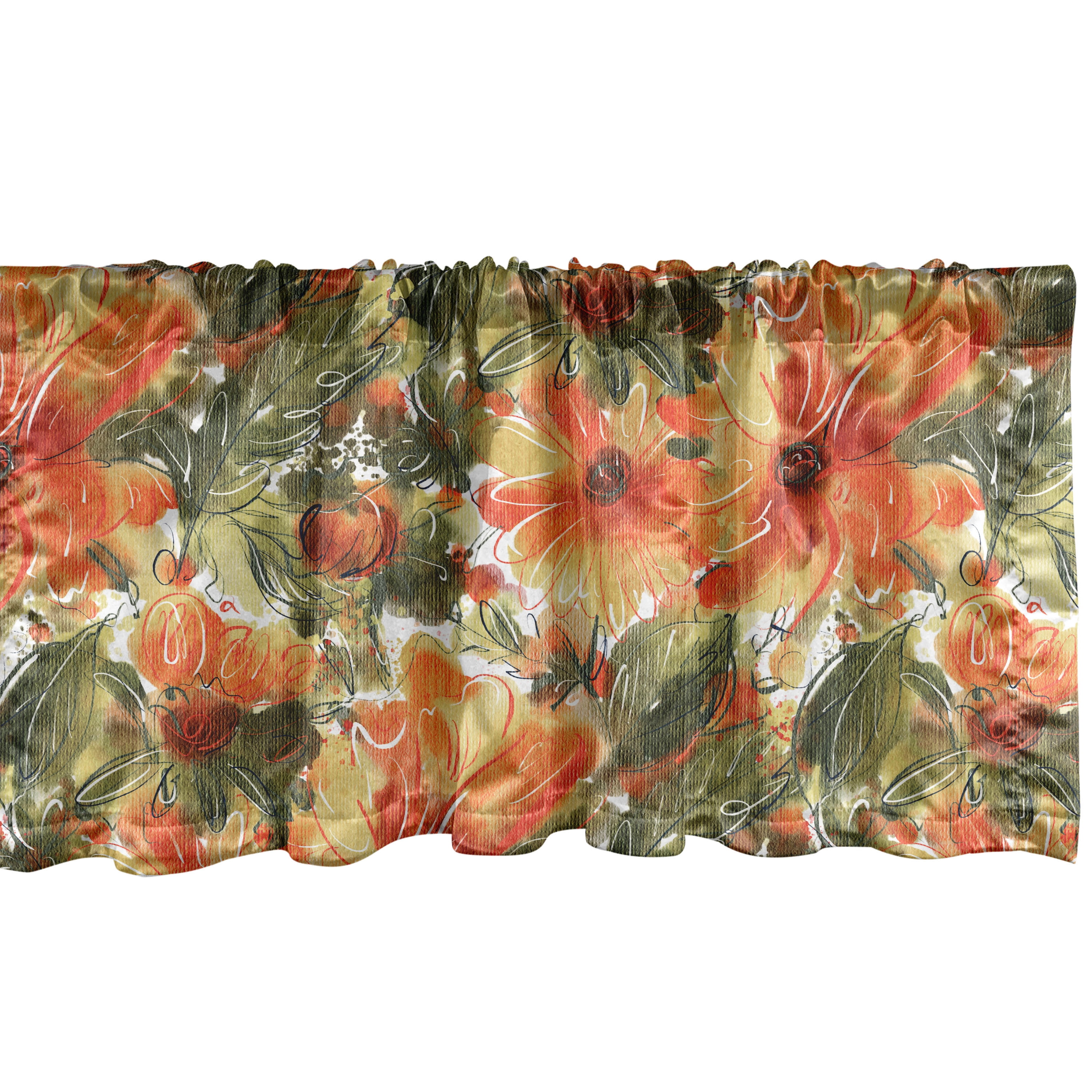 Ambesonne Floral Window Valance With Rod Pocket Warm Flowers Leaves