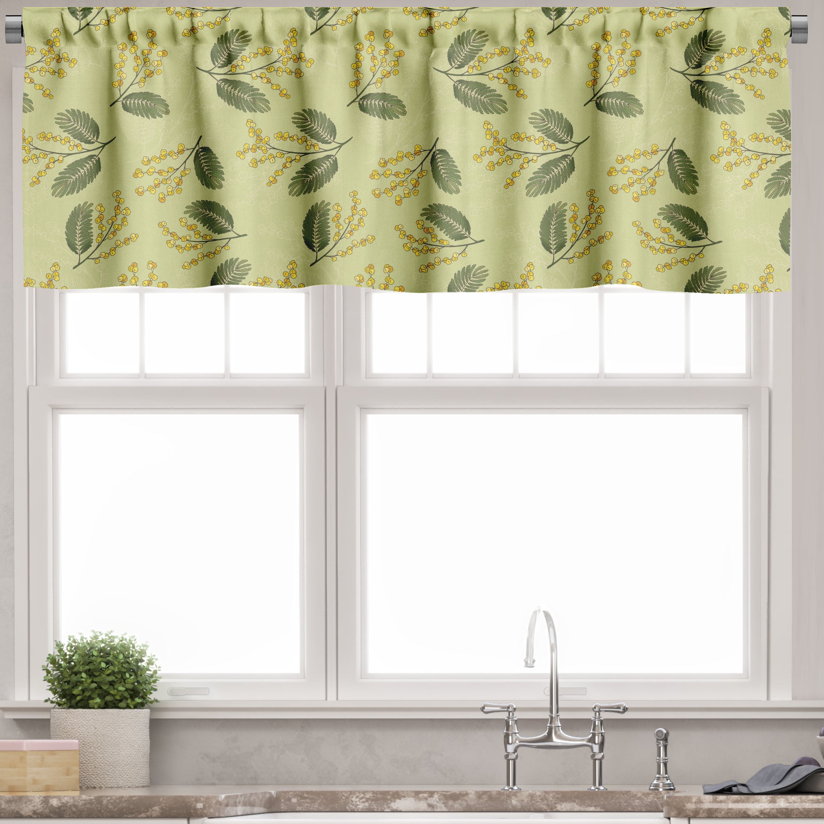 Ambesonne Floral Yellow Valance Pack of 2, Exotic Tiny Flora Art, 54 ...
