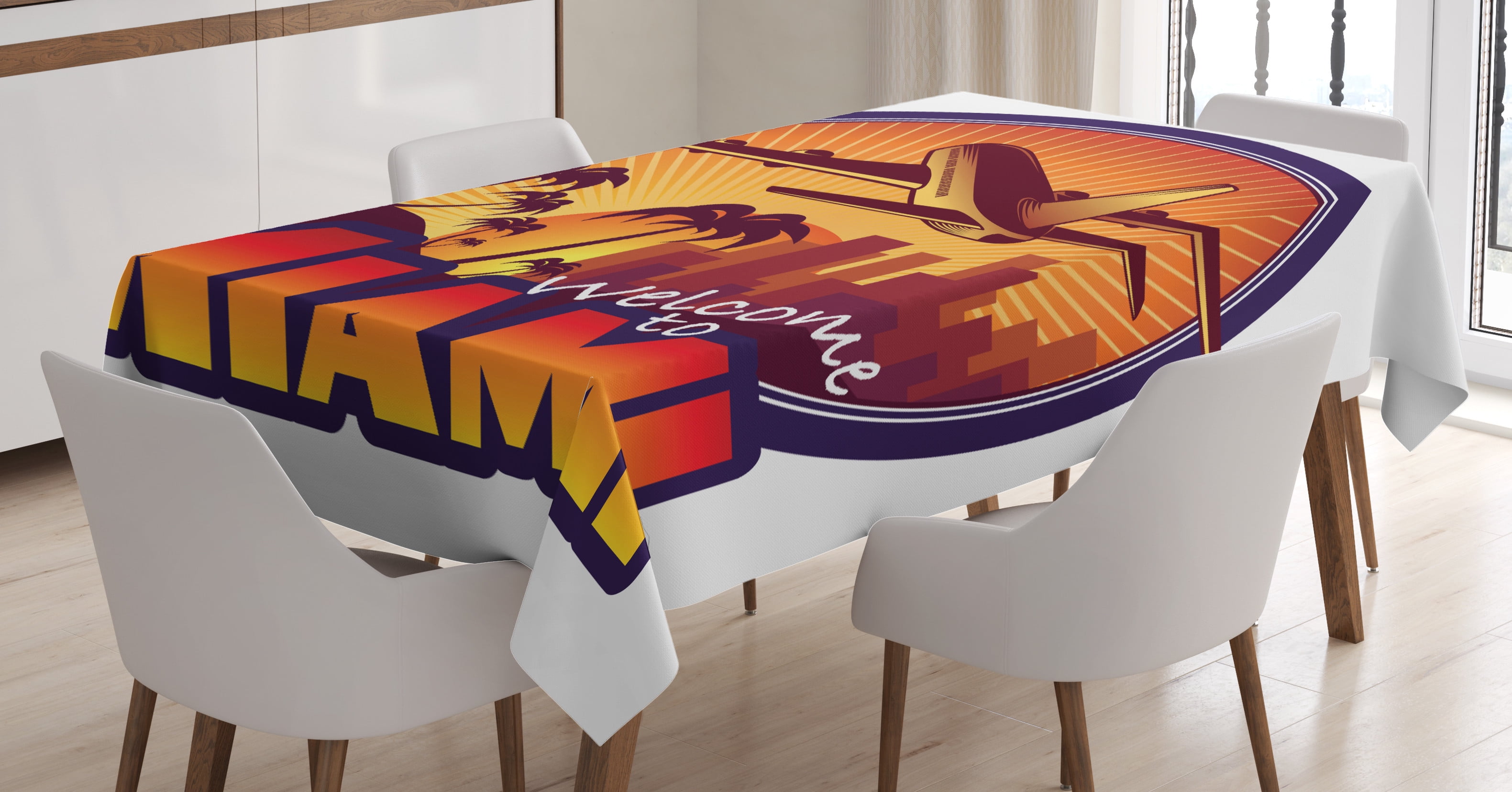 Ambesonne Florida Tablecloth Rectangular Table Cover, Welcome Miami ...