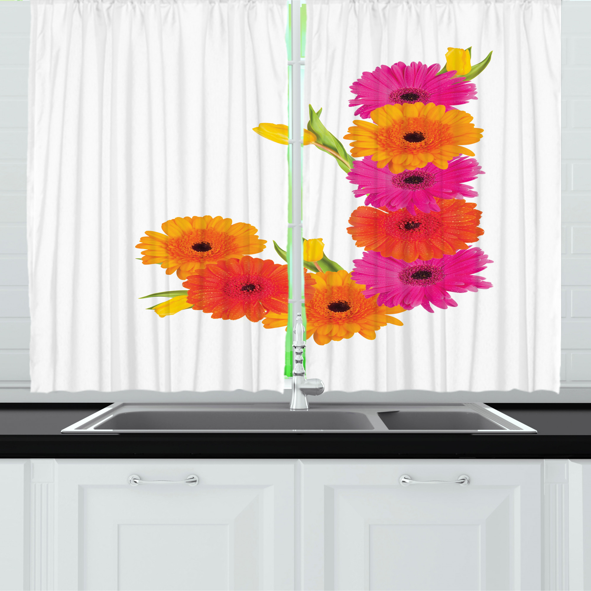 Ambesonne Flower Alphabet Kitchen Curtains, Flourish Letter J, 55"x45 ...