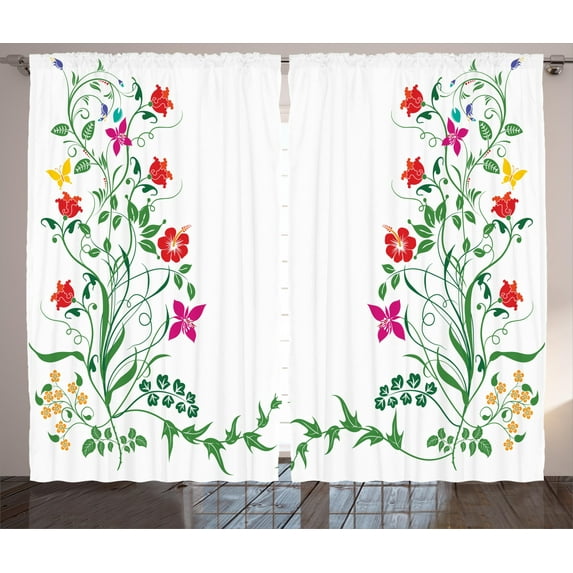 Ambesonne Flower Curtains 2 Panel Set, Floral Leaves Buds Ivy, 108" x ...