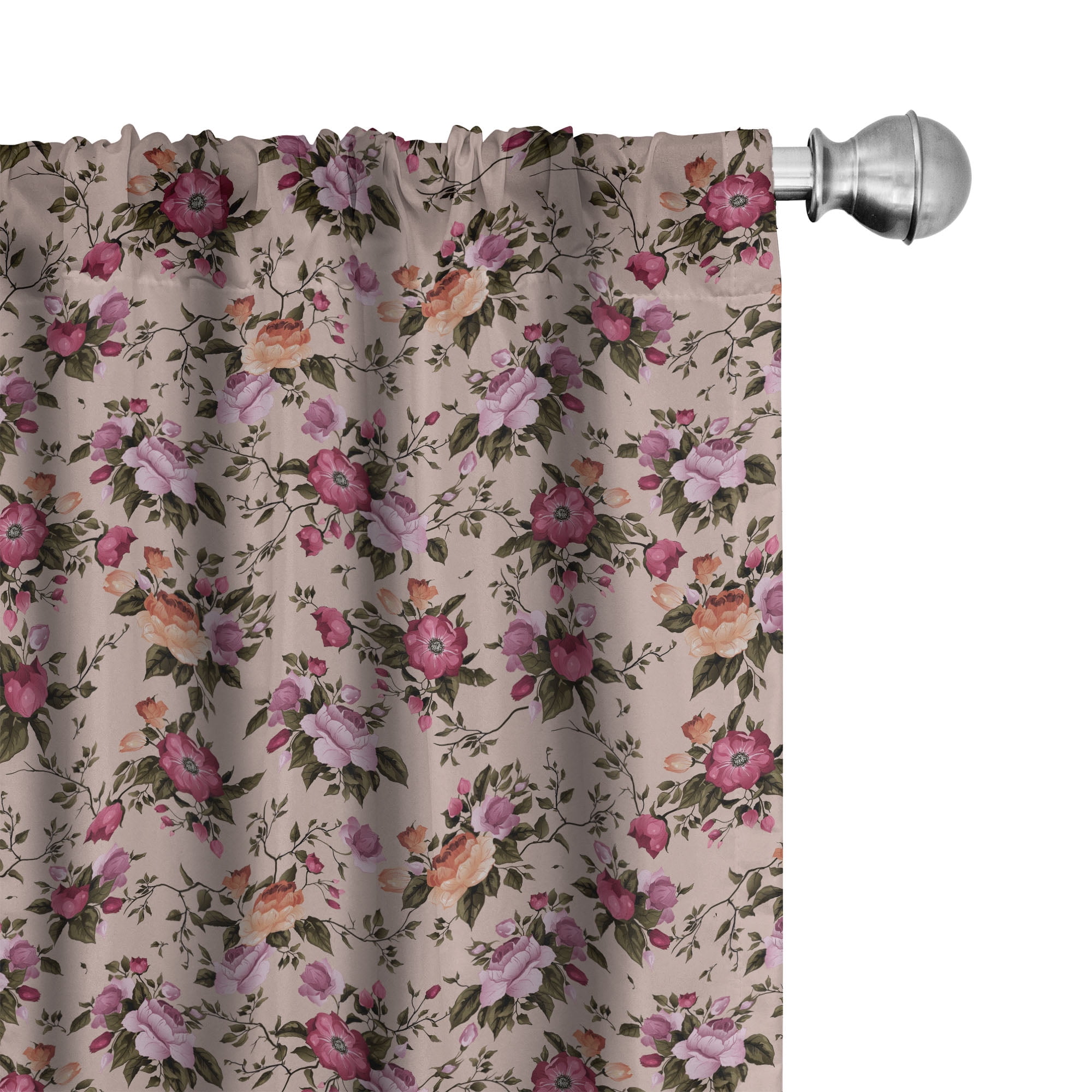 Ambesonne Flower Curtains, Floral Pattern with Rose, Pair of 28"x63 ...